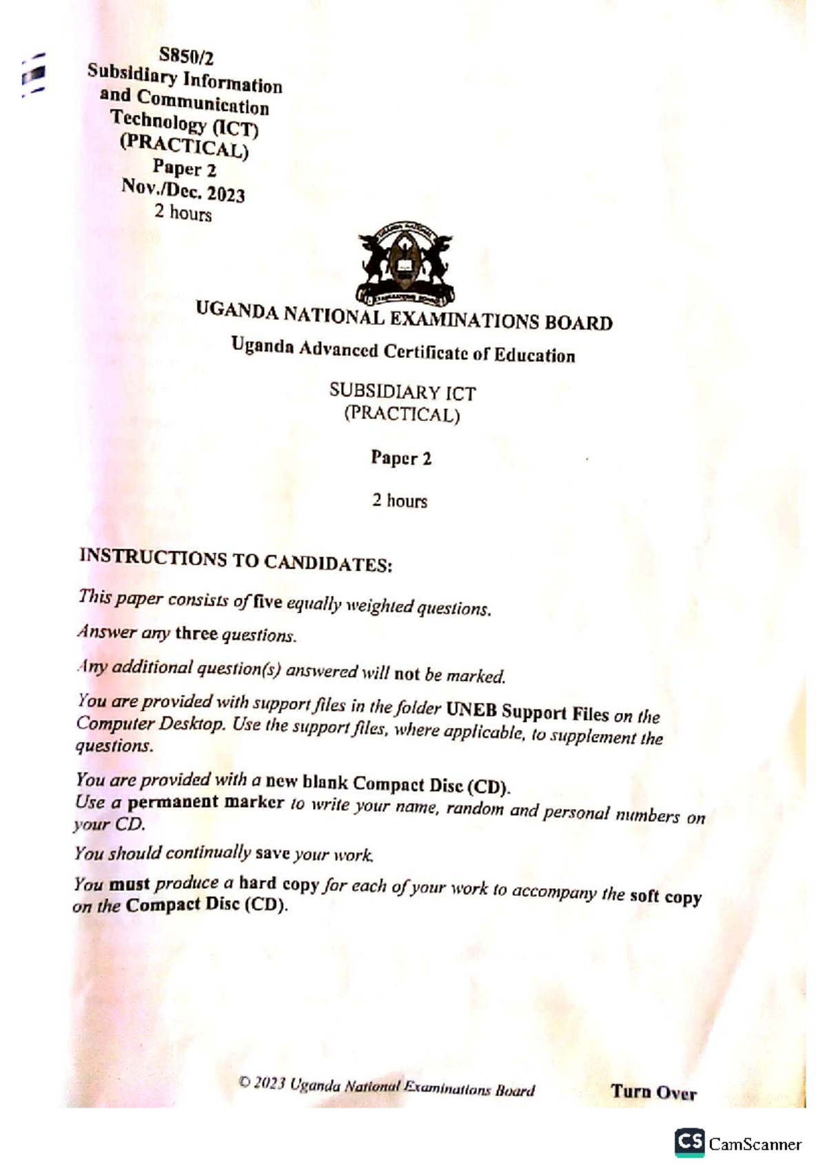 UNEB Subsidiary ICT (PRACTICAL) Paper 2 2023 Guidelines - Studocu