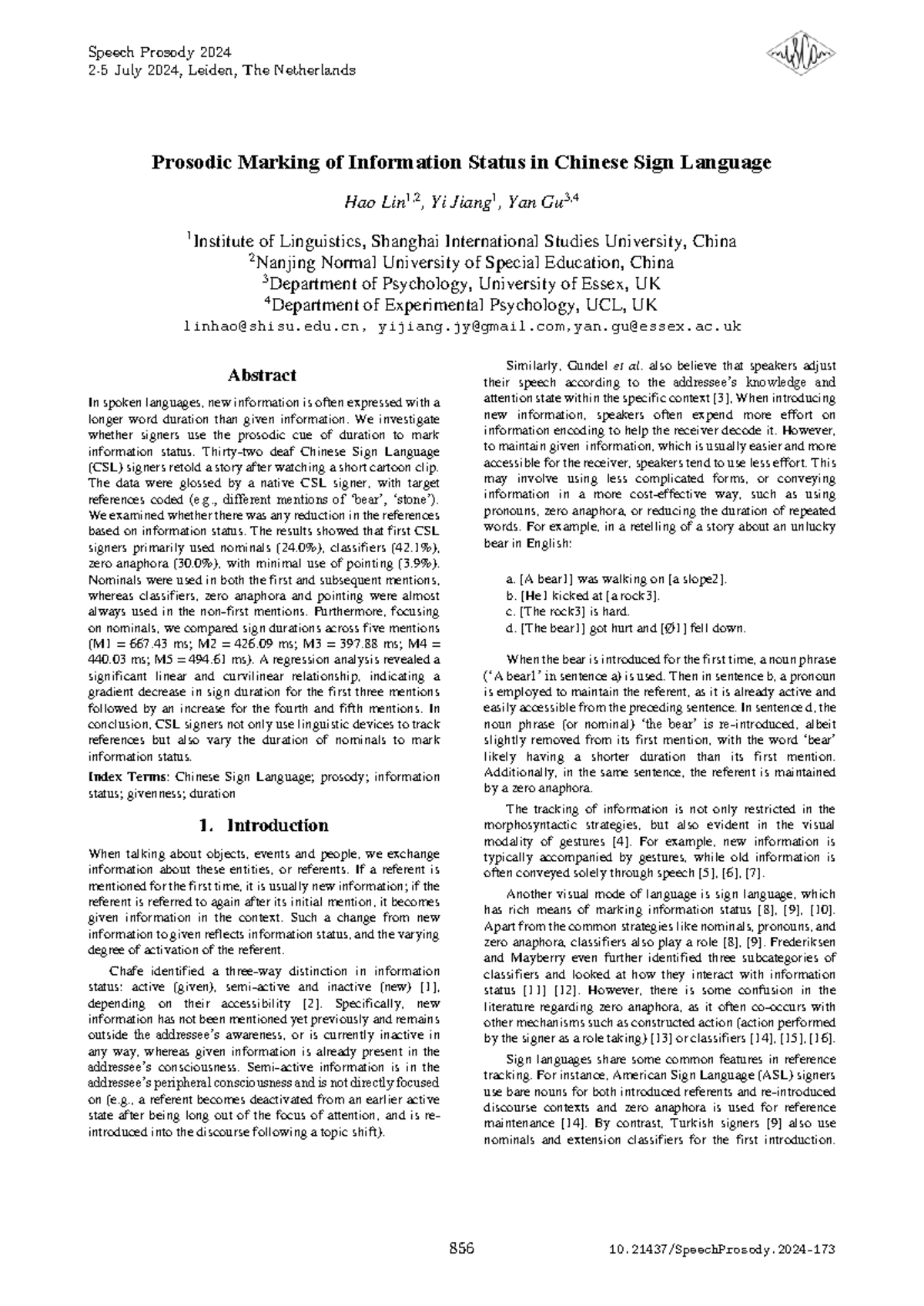 Prosodic Marking of Information Status in Chinese Sign Language (CSL ...