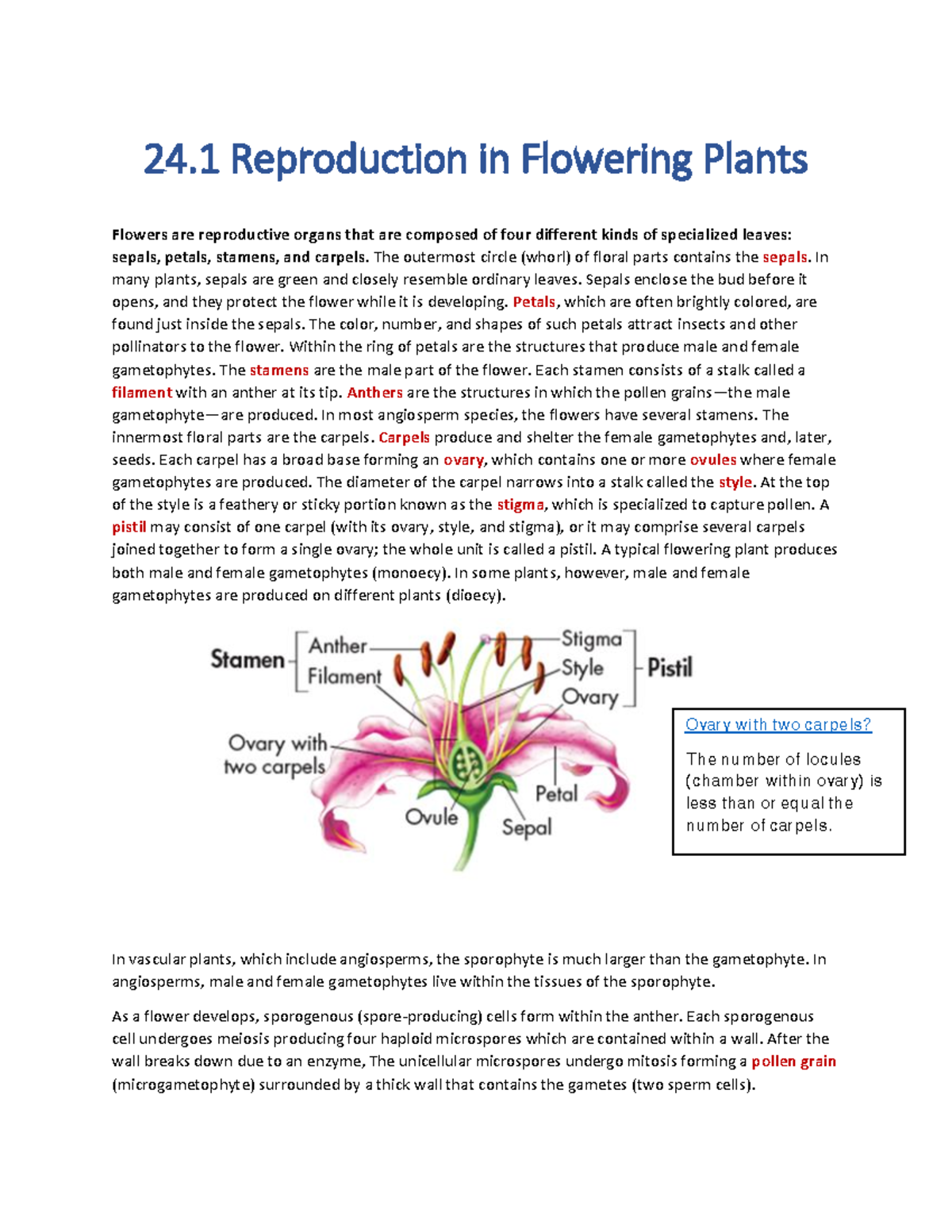 Chapter 24 Summary: Reproduction and Hormonal Influence in Plants - Studocu