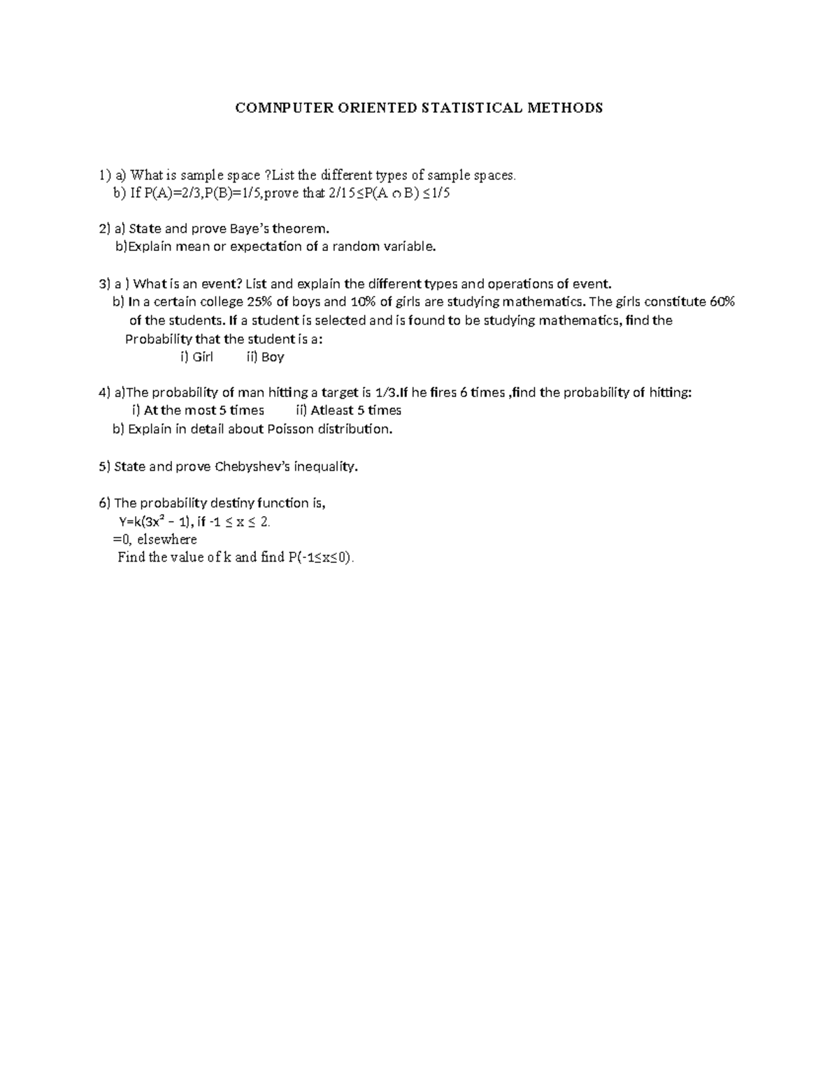 Computer Oriented Statistical Methods: Key Concepts & Problems - Studocu