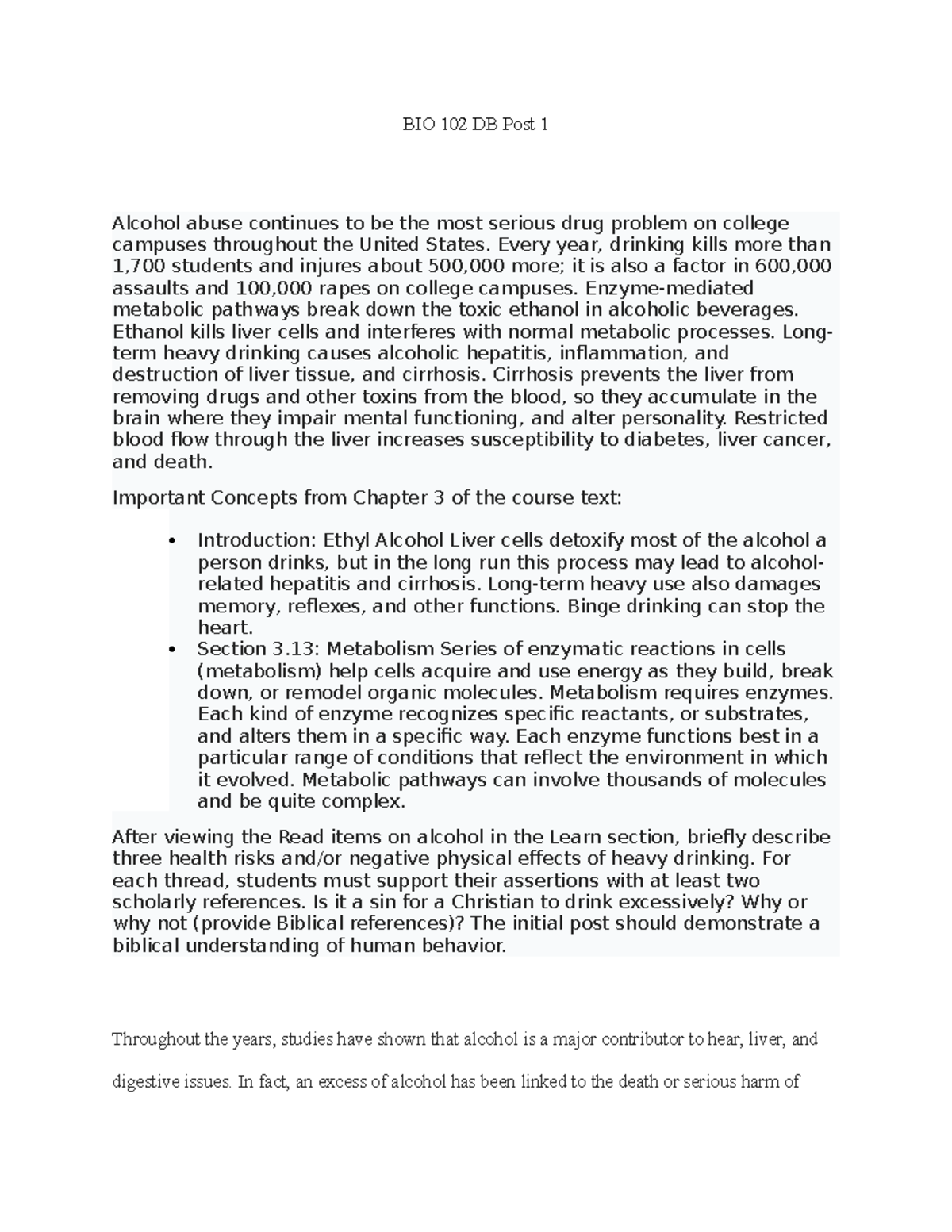 BIO 102 DB Post 1 - Discussion board post for Module 2 discussion board ...