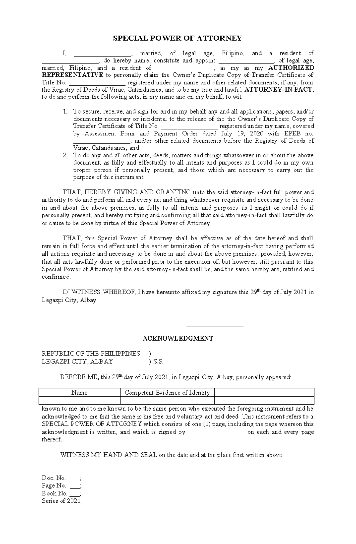 Spa-claim-title-template compress - SPECIAL POWER OF ATTORNEY I ...