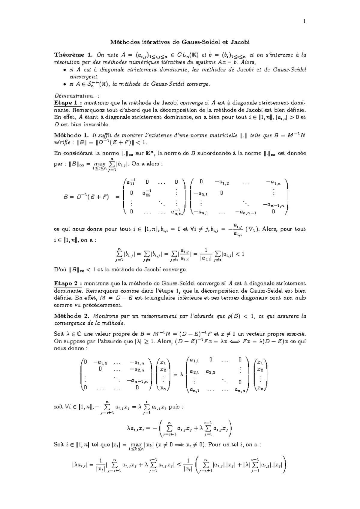 Méthodes Numériques : Jacobi et Gauss-Seidel (Cours) - Studocu