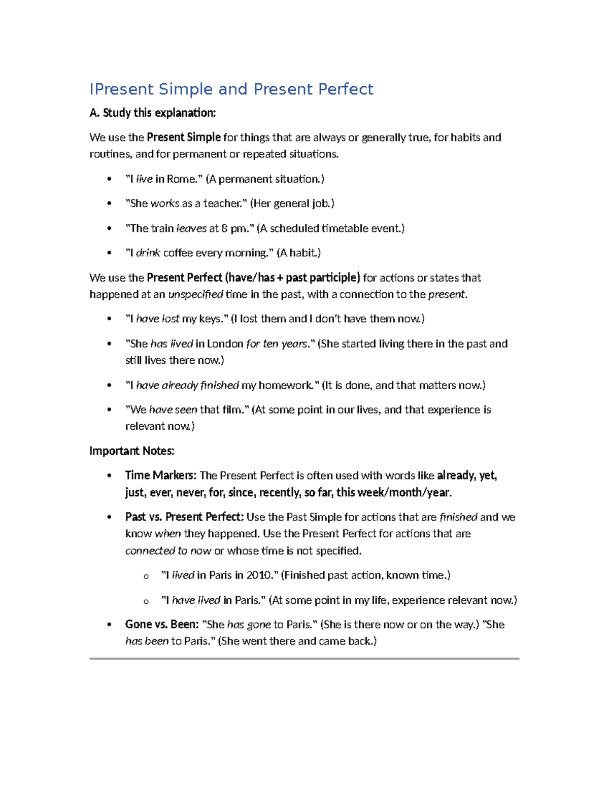 Present Simple & Present Perfect: A Study Guide - Studocu