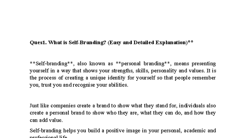 Unit 1 - Personal Branding Techniques and Strategies (PDLC) - Studocu