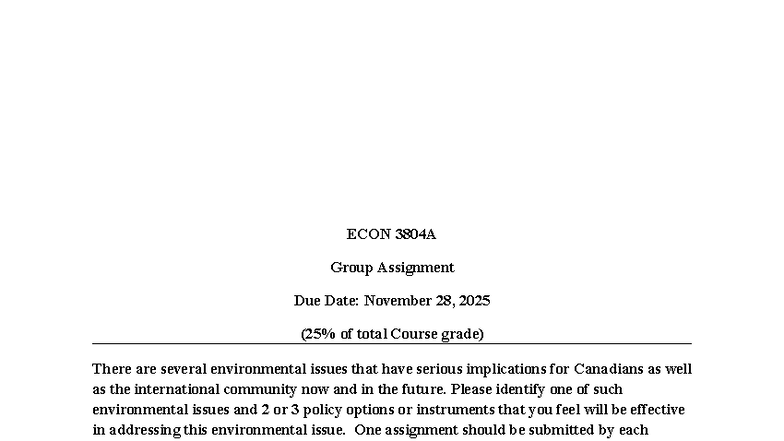 ECON 3804A Group Assignment: Addressing Environmental Issues - Studocu