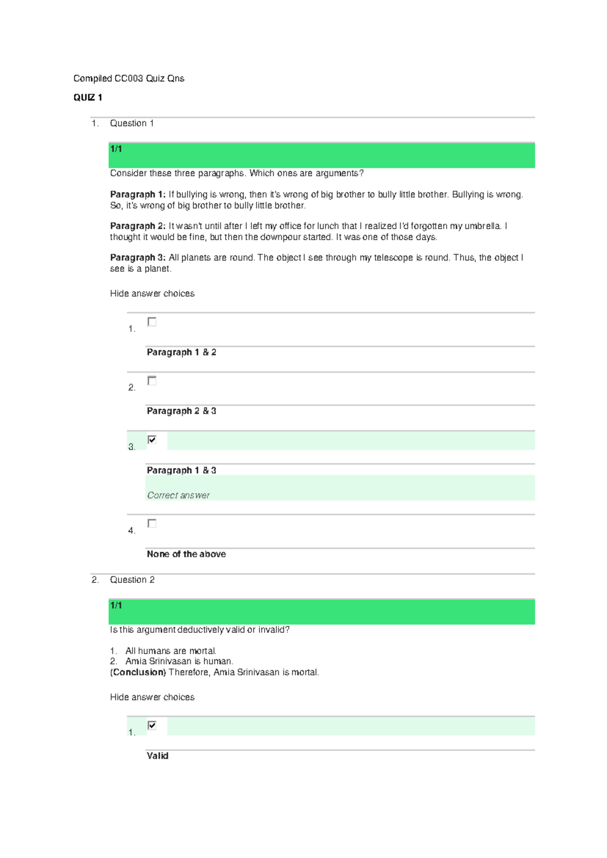 Compiled CC003 Quiz Questions and Answers - Studocu