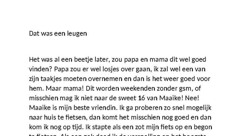 Dat was een leugen - Opdracht voor Nederlands 101 - Studocu
