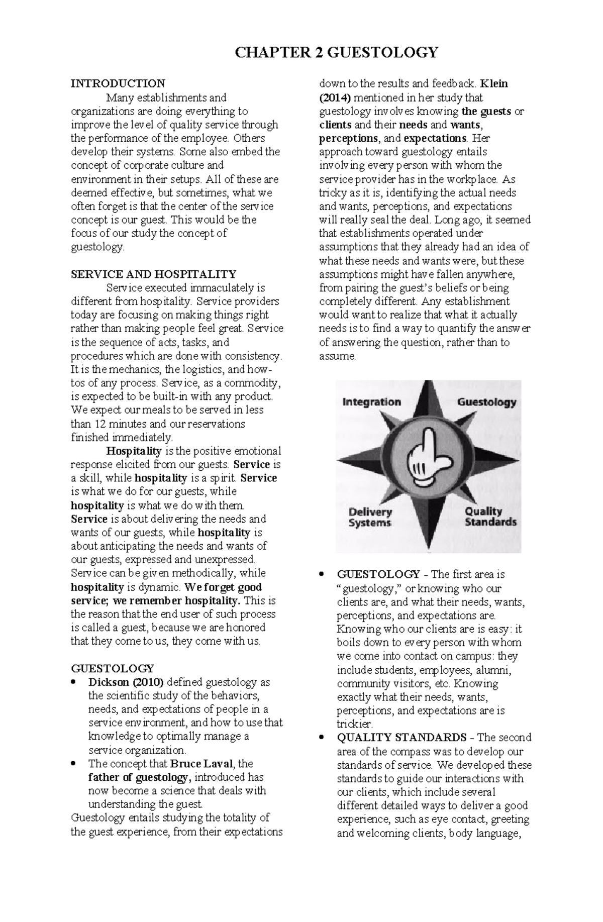 Chapter 2 Guestology - Key Concepts and Customer Expectations - Studocu