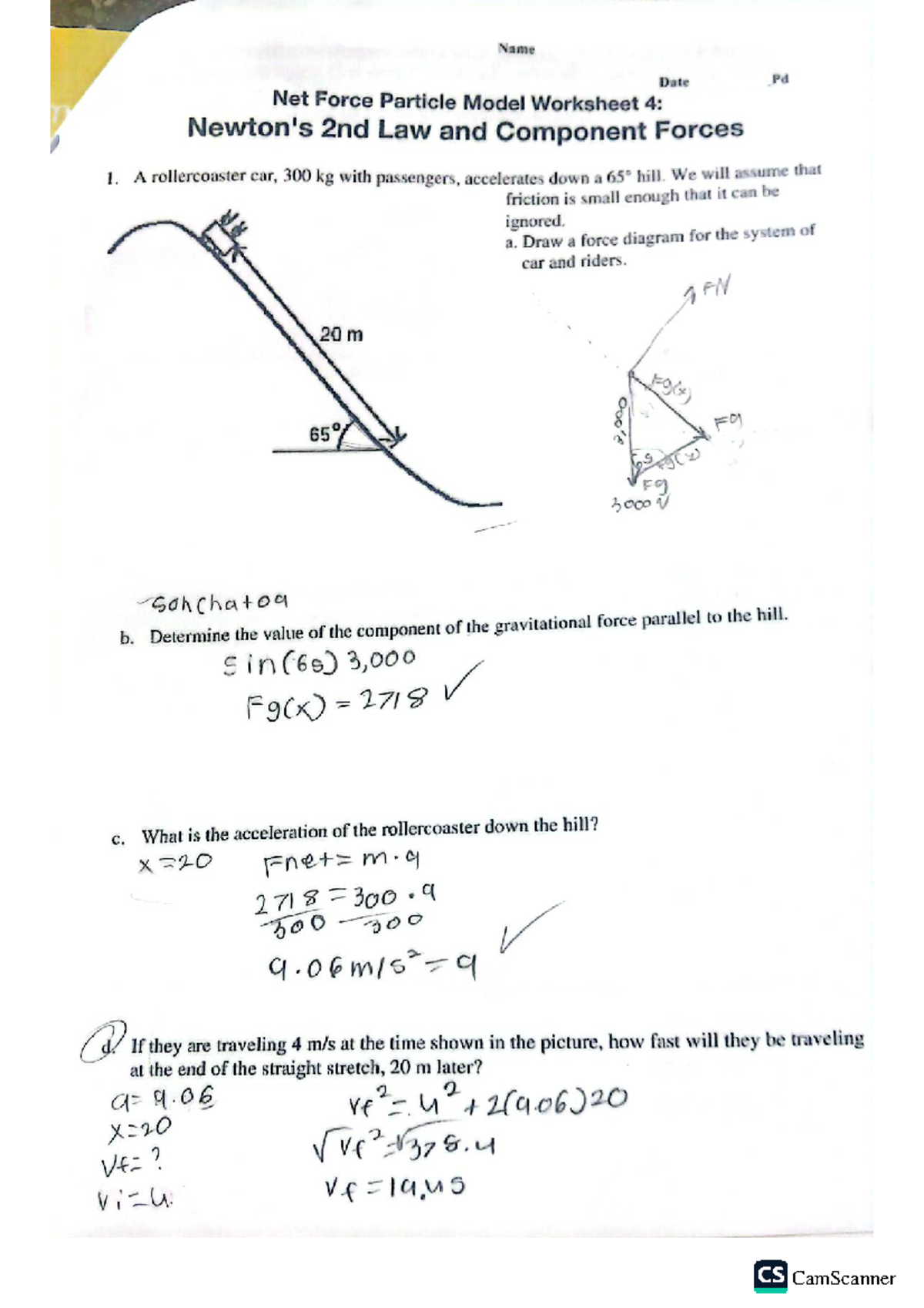 Worksheet 4: Net Force & Component Forces - 2nd Law Analysis - Studocu