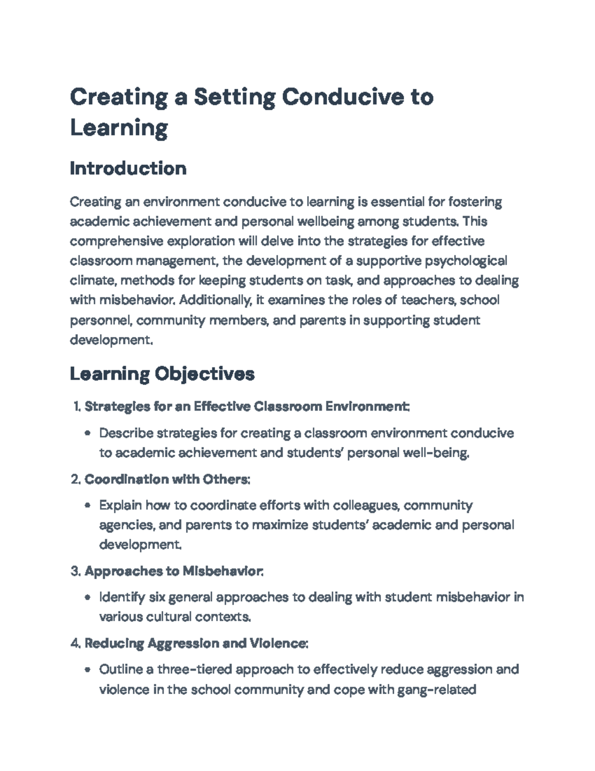 Creating a Classroom Environment Conducive to Learning (EDU 101 ...
