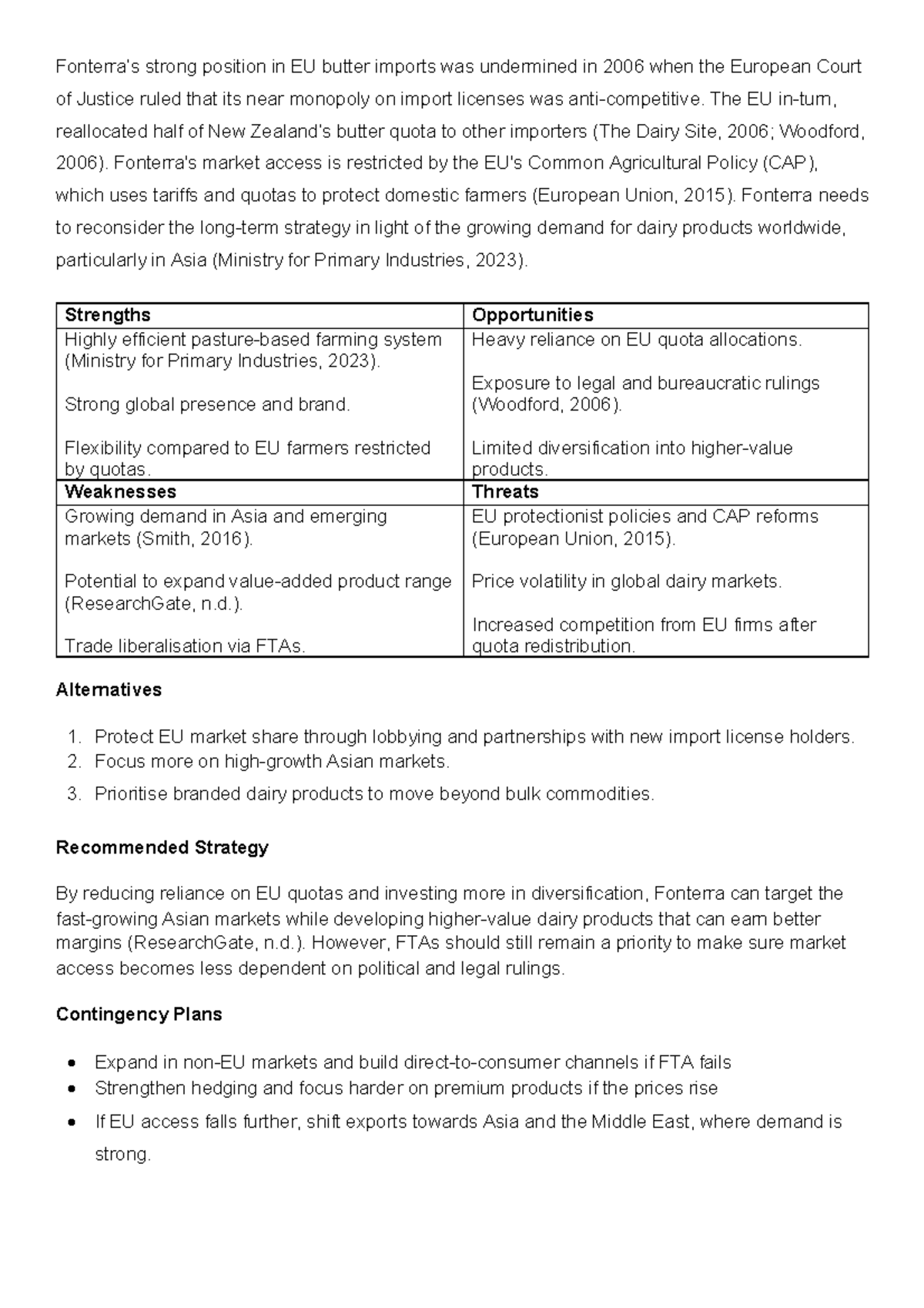 Fonterra Case Study: Strategies for EU Market Challenges and Asian Growth - Studocu