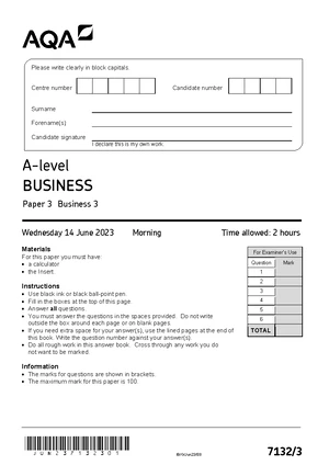 AQA 7132 3 Business Paper 3 Final Mark Scheme - June 2023 v1 - Studocu