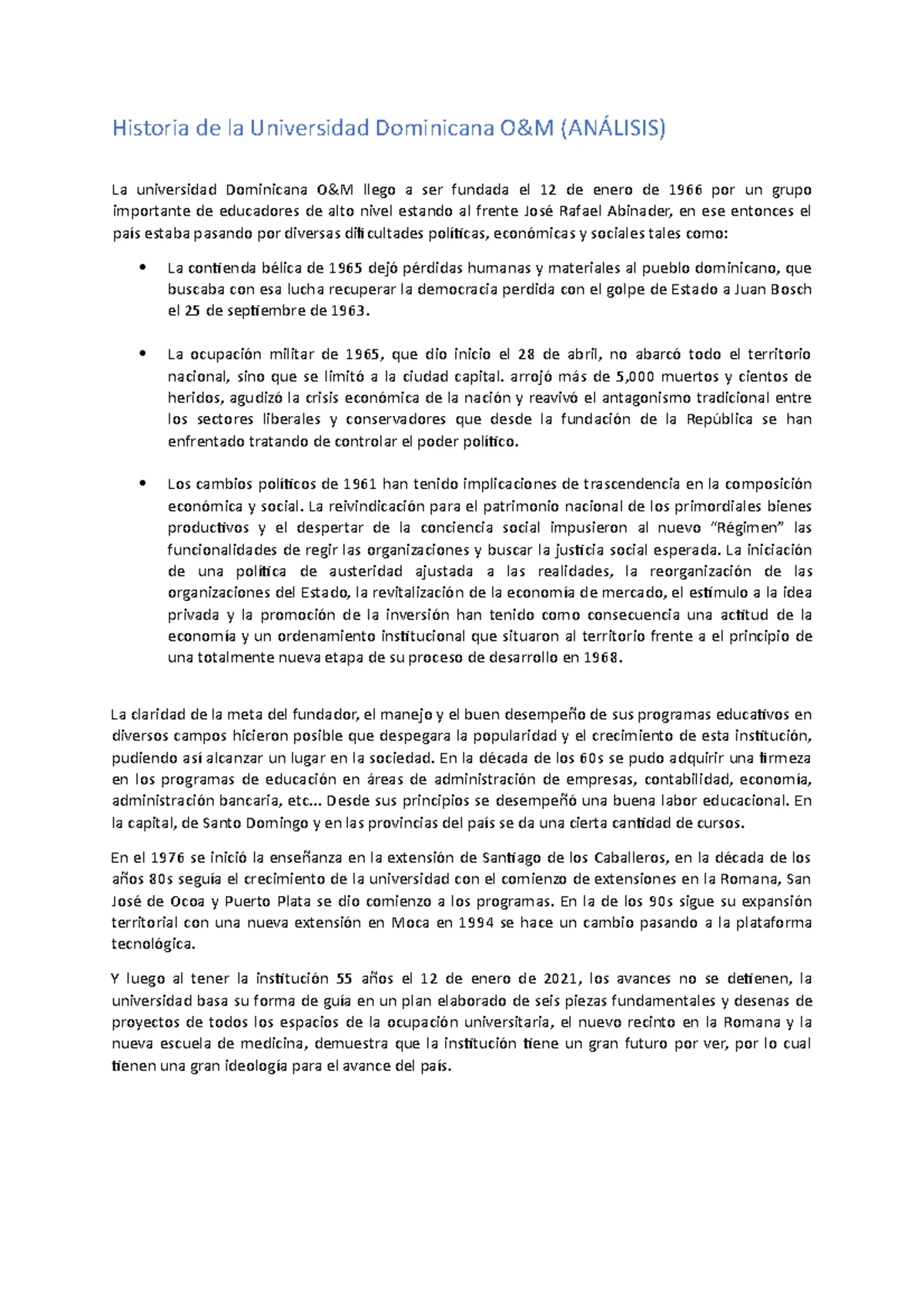 Resumen reglamento estudiantil - UNIVERSIDAD DOMINICANA O&M Oymas ...