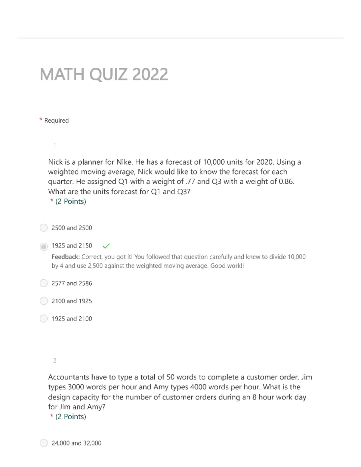 Math Quiz - Quiz Questions and Answers for OA Prep (2022) - Studocu