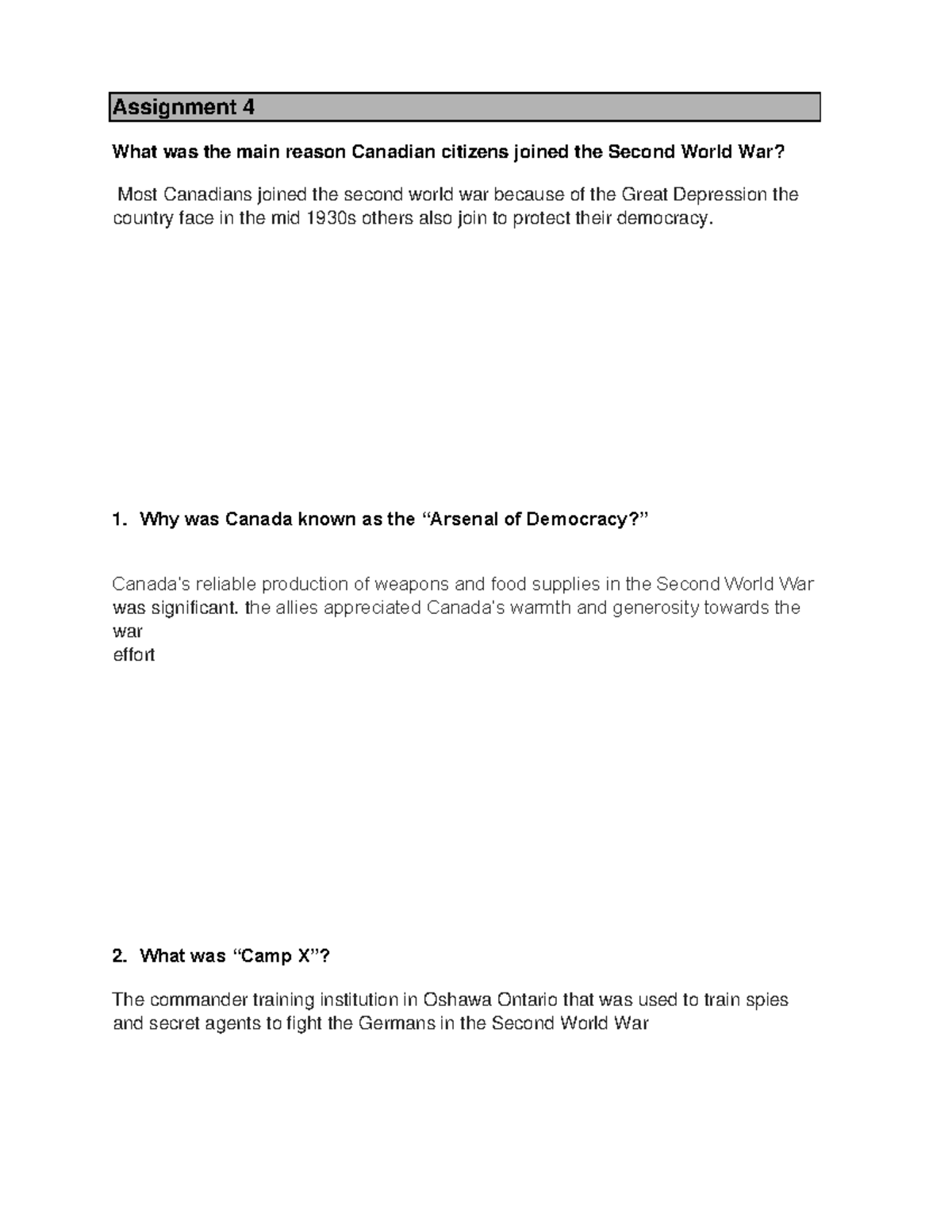 History Lesson Assignment 4: Reasons for Canadian Involvement in WWII ...