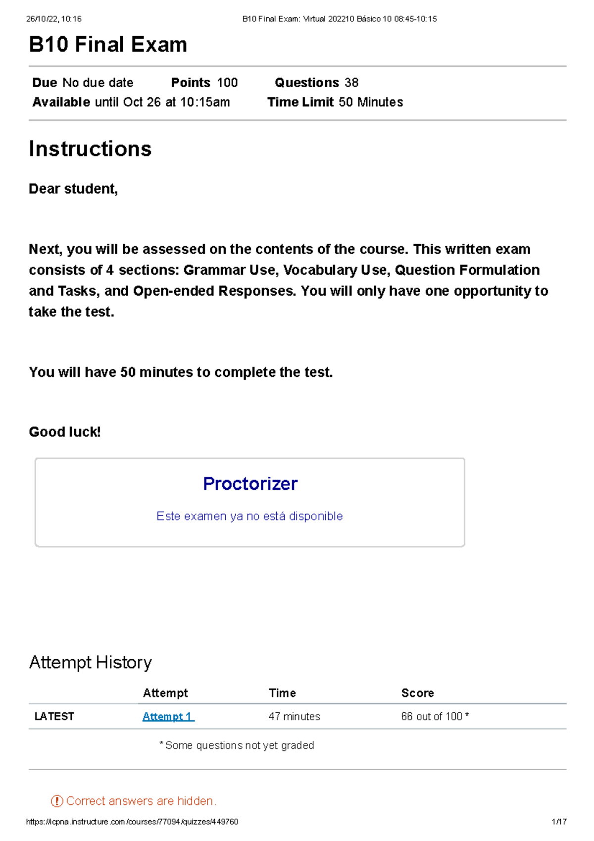 B10 Final Exam Review 202210: Grammar, Vocabulary & Responses - Studocu