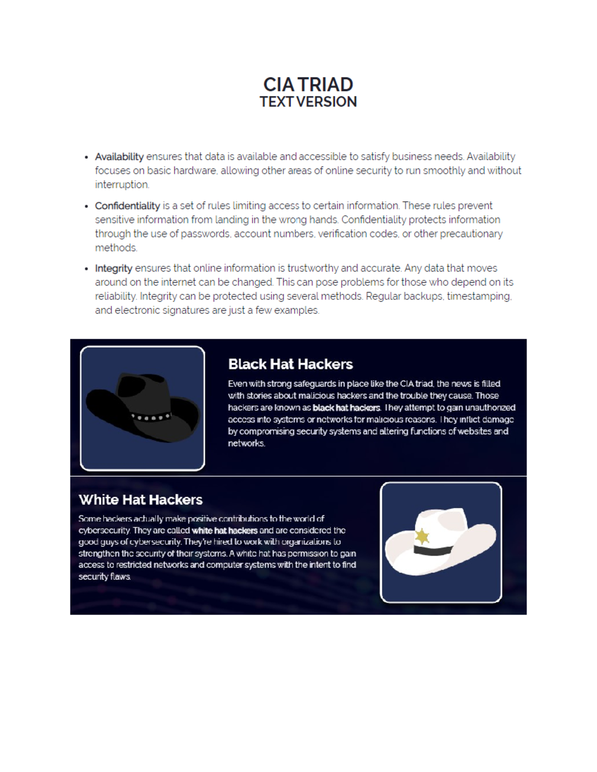 Cybersecuirty 01.02 notes - CIA TRIAD TEXT VERSION Availability ensures ...