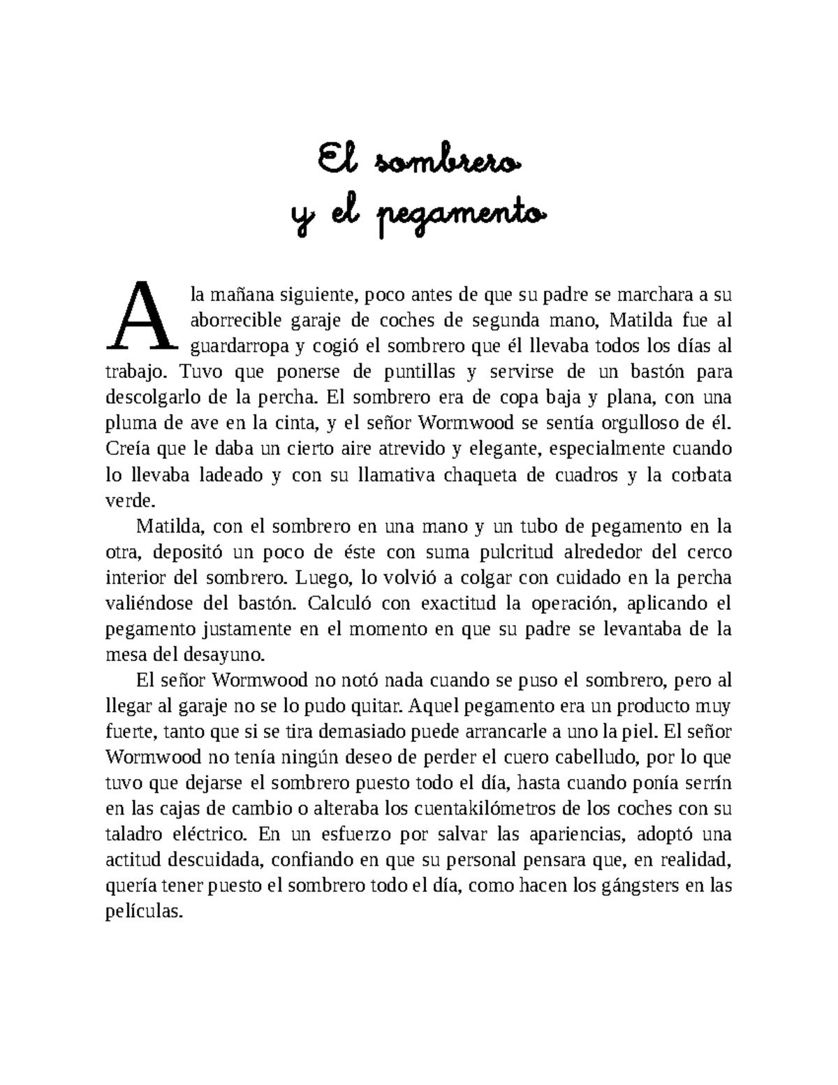 Matilda y el Sombrero Pegado: Un Relato de Humor y Lecciones - Studocu