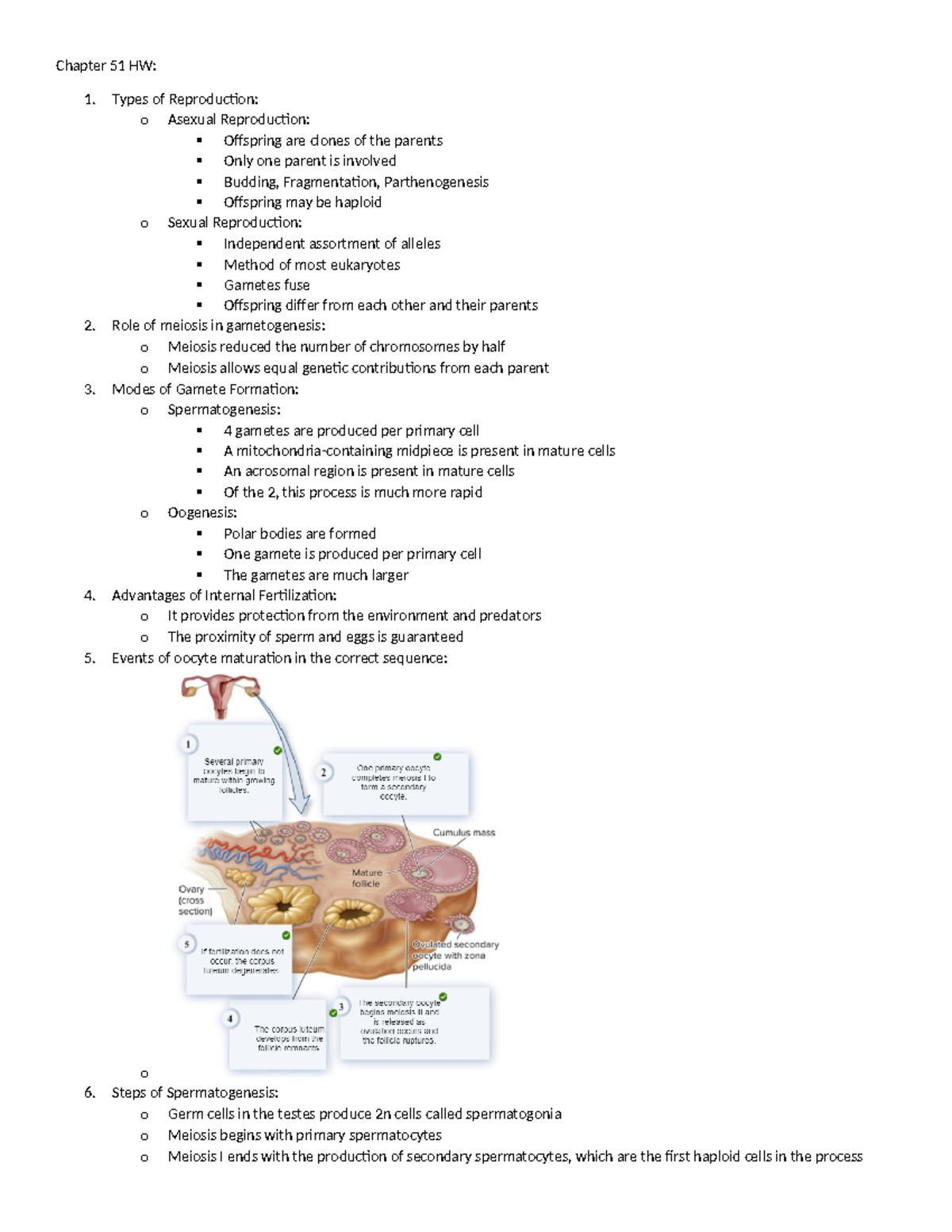 Chapter 51 Reproduction: MCQs on Gametogenesis & Fertilization - Studocu