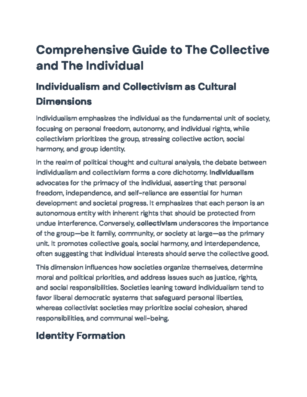 Comprehensive Guide to Individualism and Collectivism Dynamics (Course ...