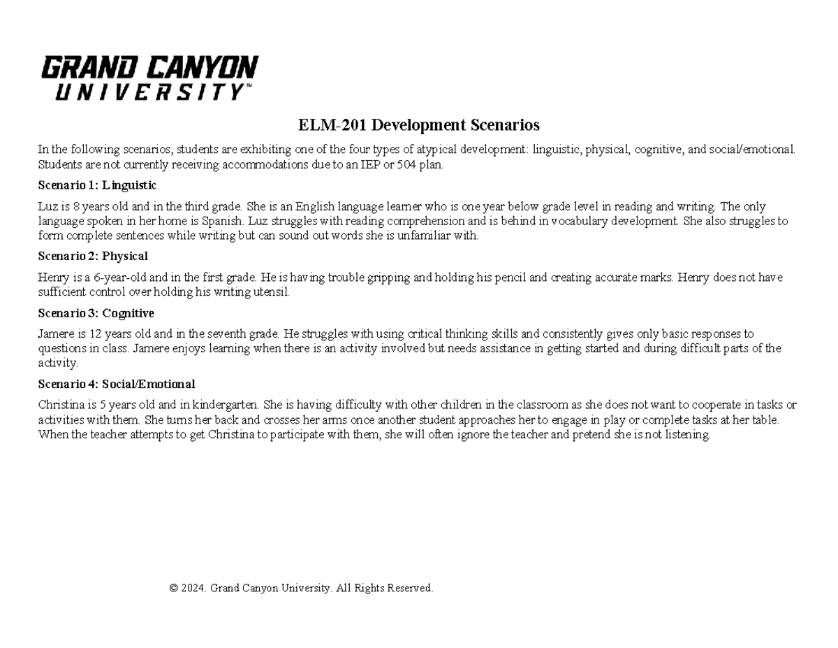 ELM-201-RS-T2-Development Scenarios: Understanding Atypical Growth ...