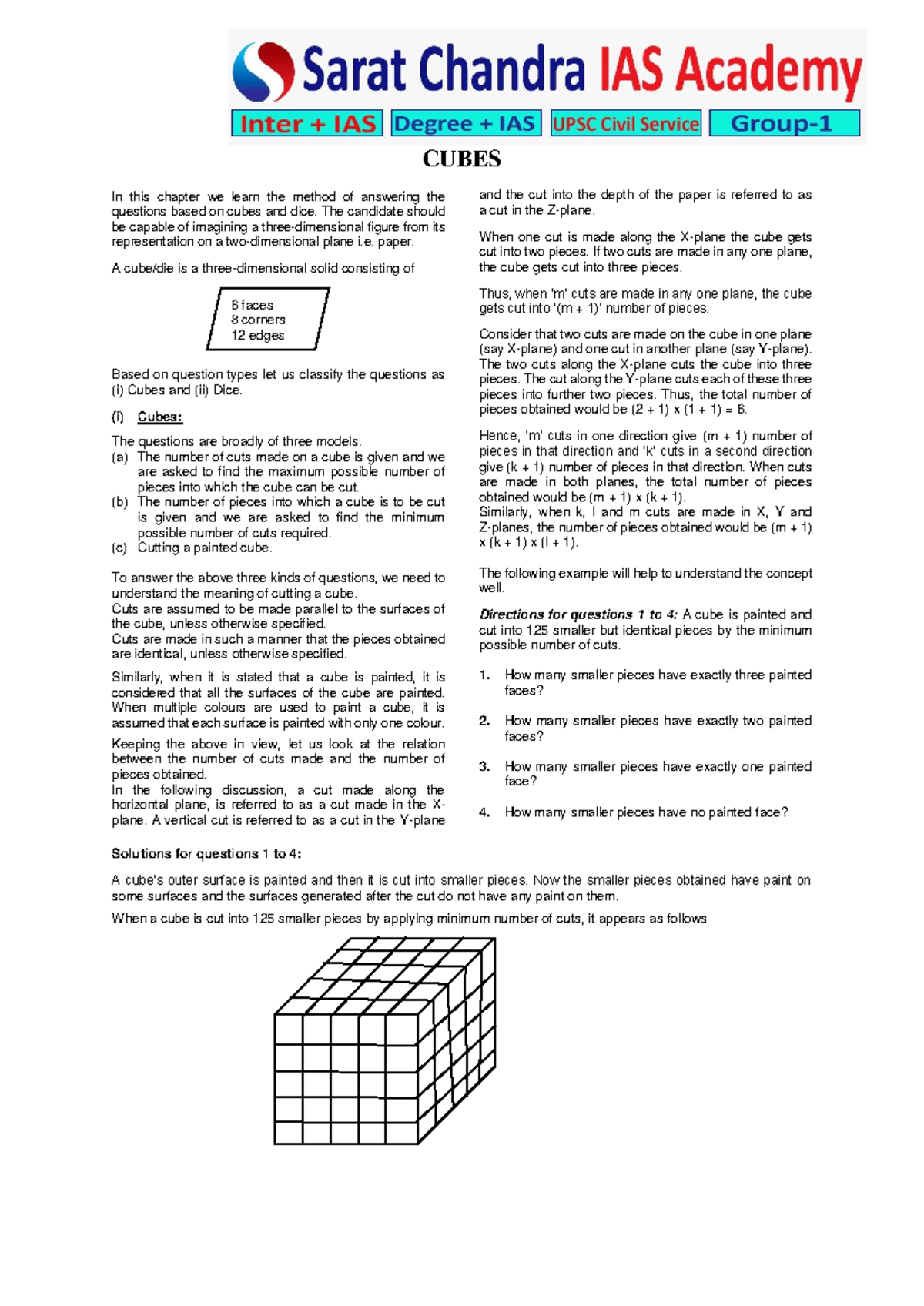 Chapter 9: Understanding Cubes and Their Properties (MATH101) - Studocu