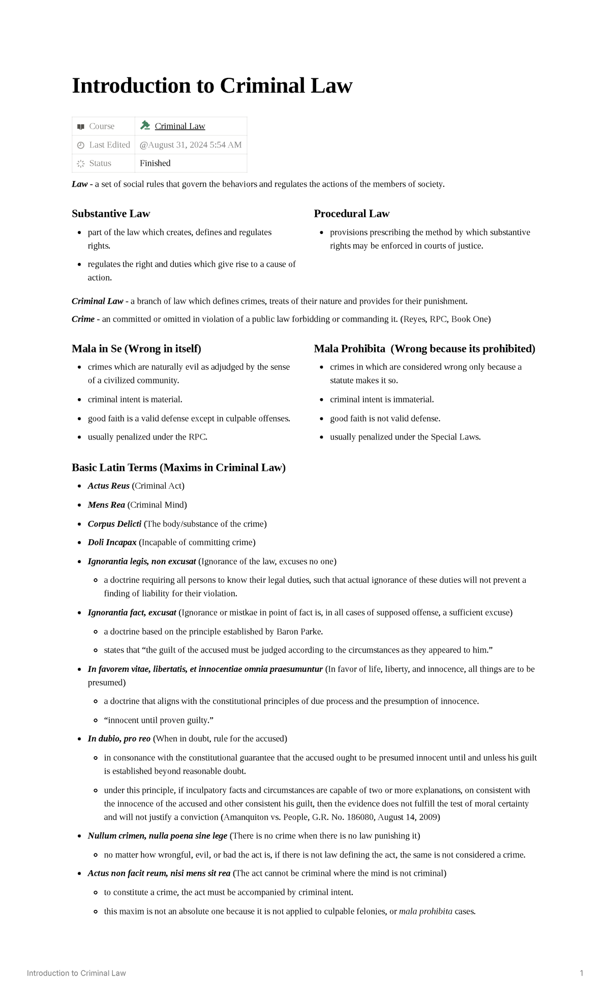 Introduction to Criminal Law - Substantive Law part of the law which ...