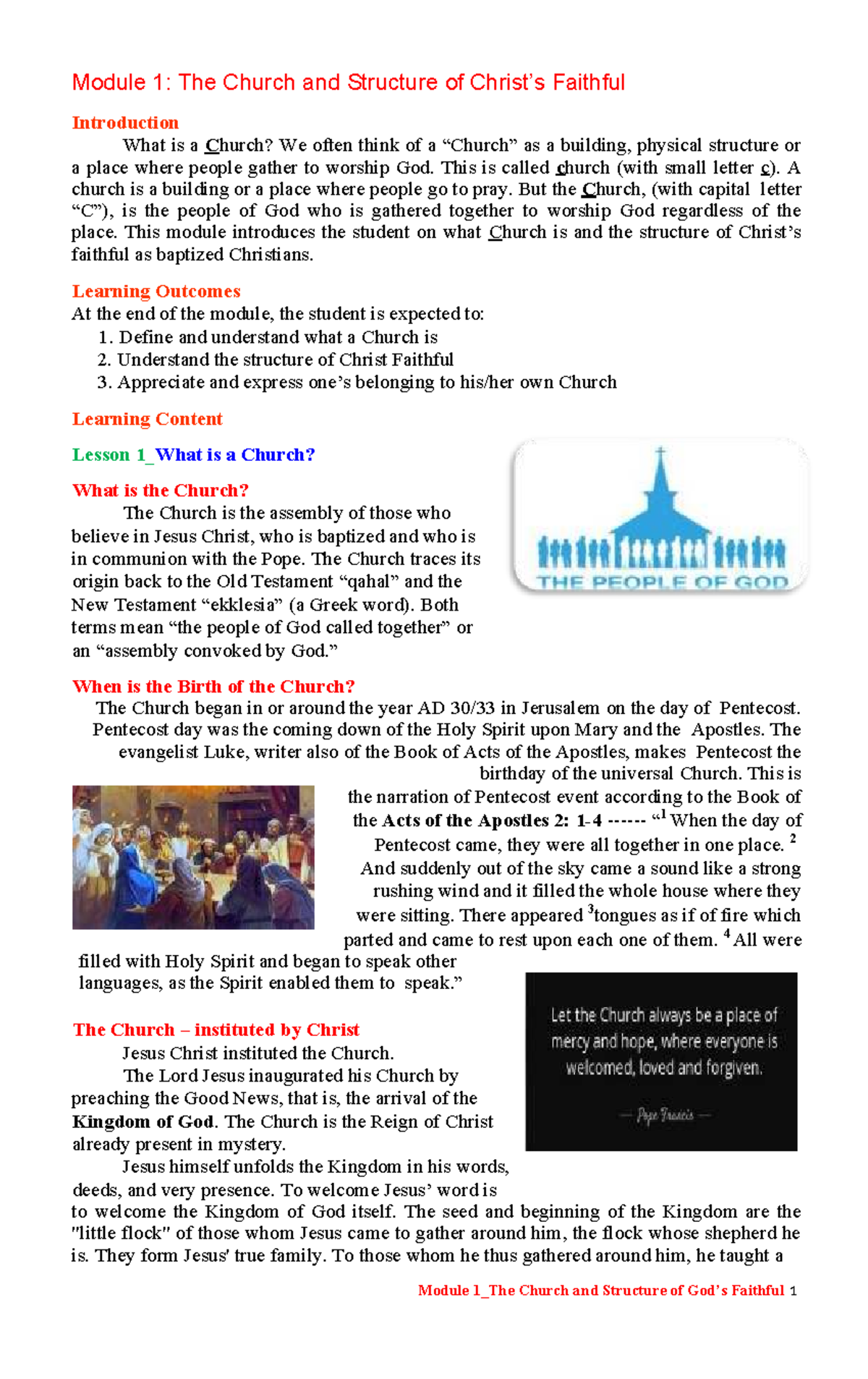 RELIGIOUS EDUCATION 3_CHURCH: HISTORY, DOCTRINE & STRUCTURE - Module 1 ...