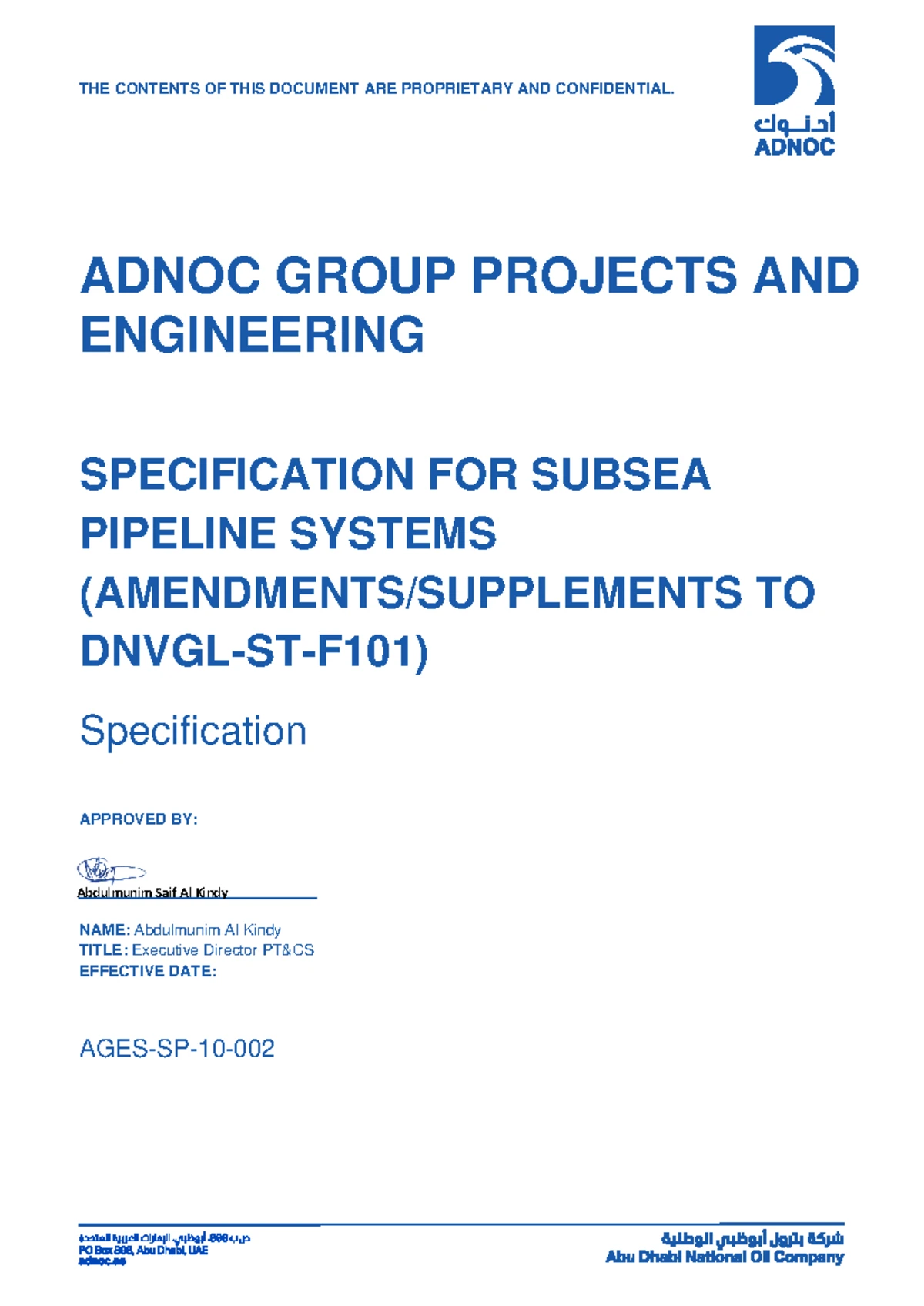 ADNOC Specification for Pipeline Engineering and Quality Control - Studocu