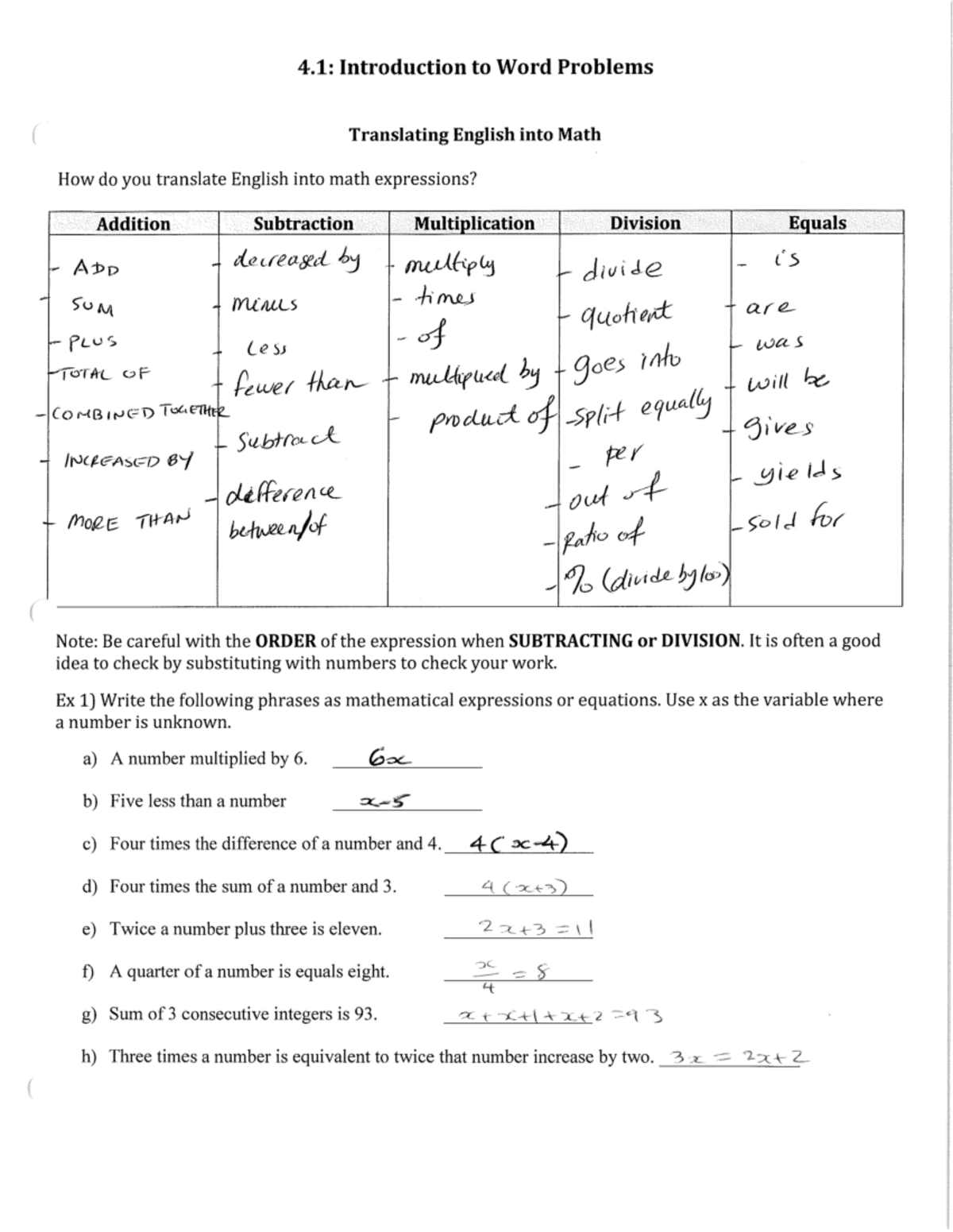 4 - assignment - 4: Introduction to Word Problems Translating English ...