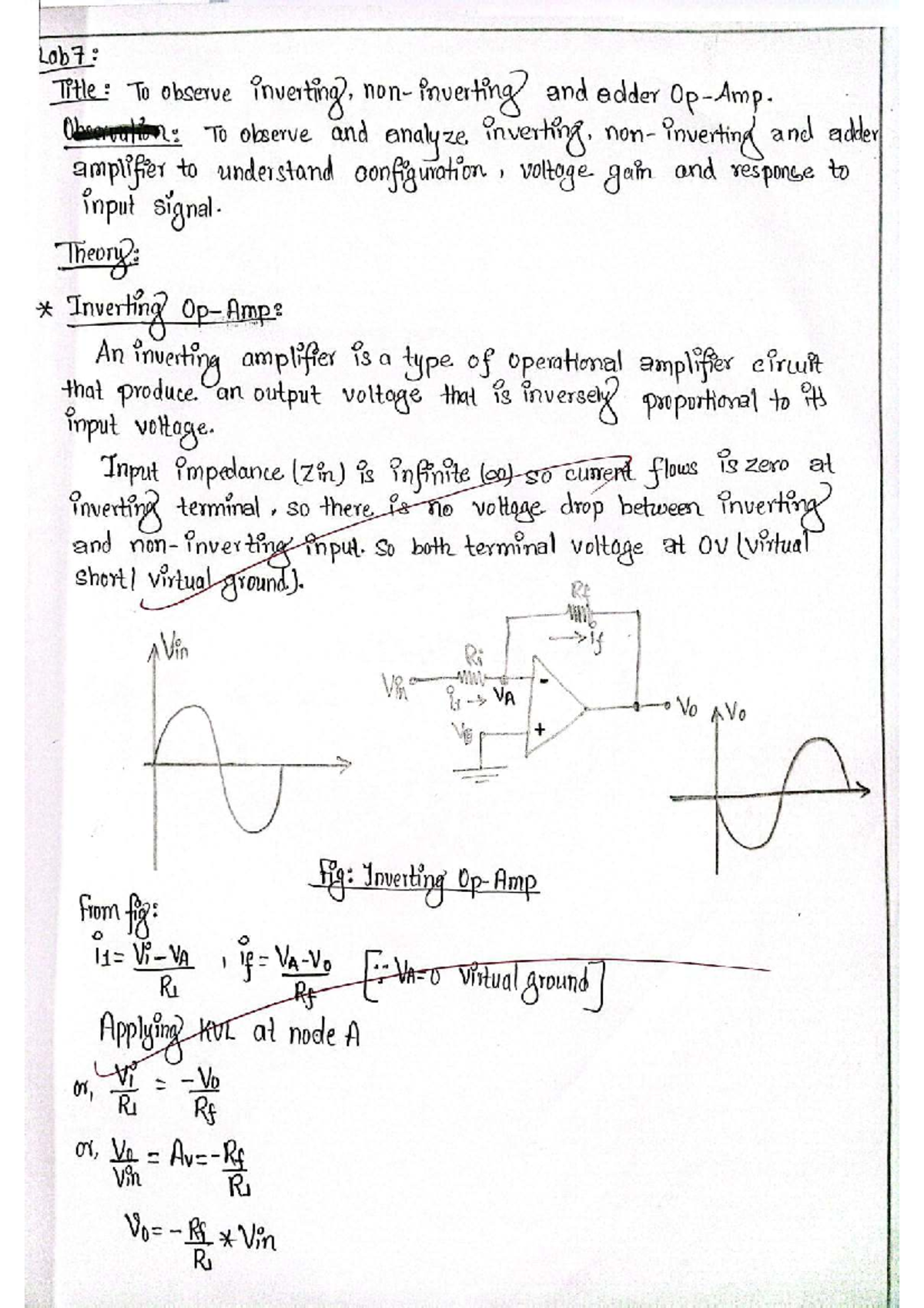 Lab 07 EDC A1: Inverting and Adder Amplifier Observations and Analysis ...