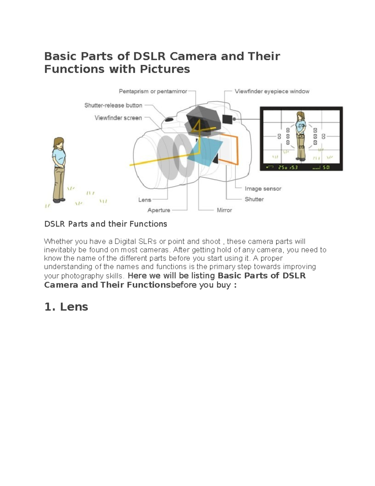 Understanding DSLR Camera Parts and Their Functions - Studocu