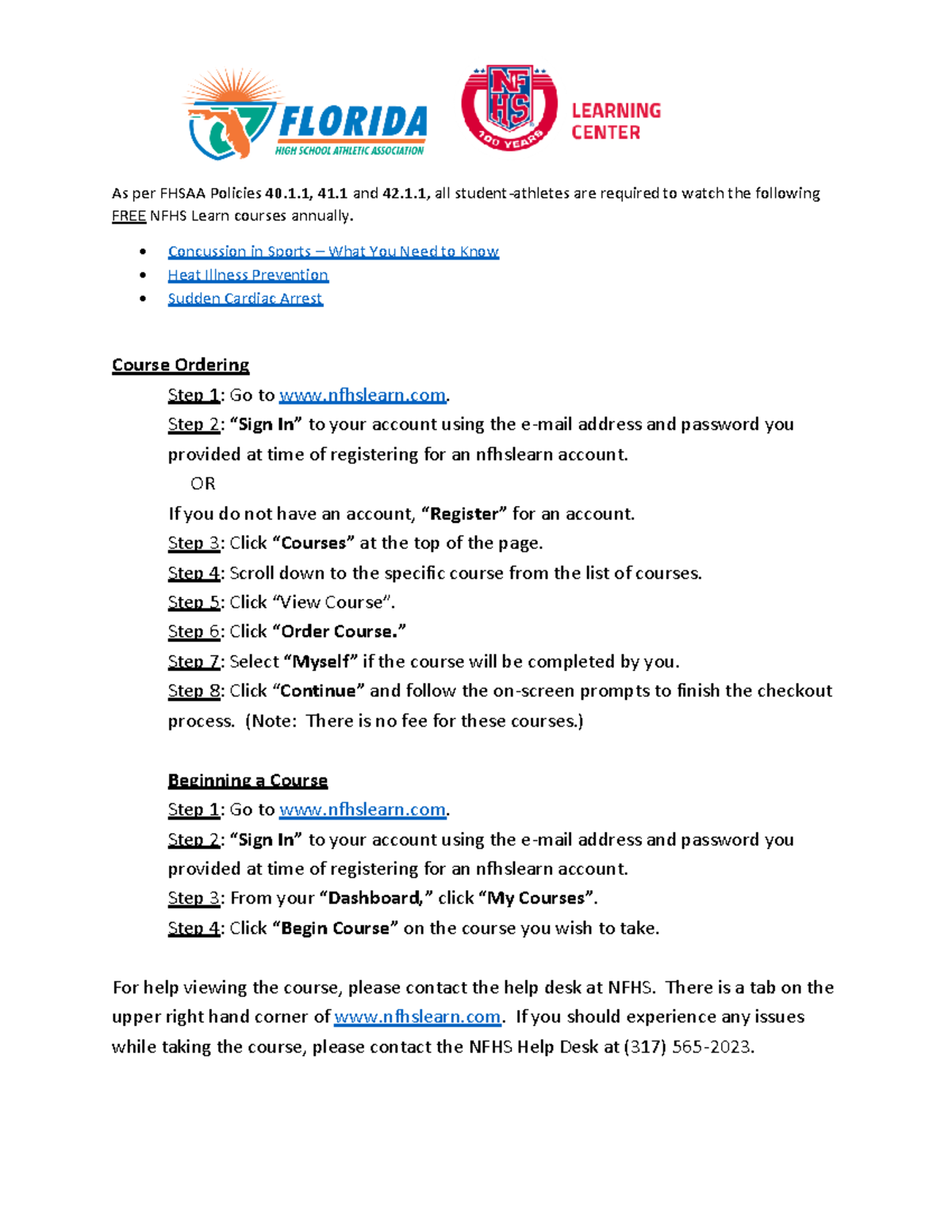 117 NFHS-Learn-Courses - As per FHSAA Policies 40.1, 41 and 42.1, all ...