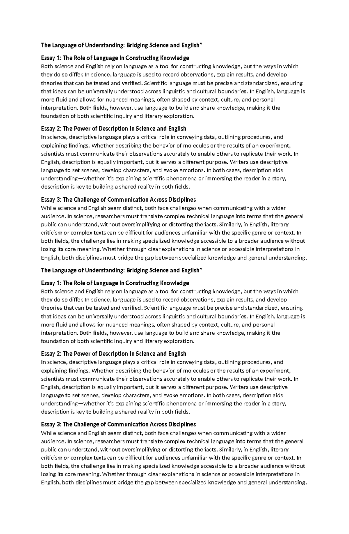 The Language of Understanding Bridging Science and English - The ...