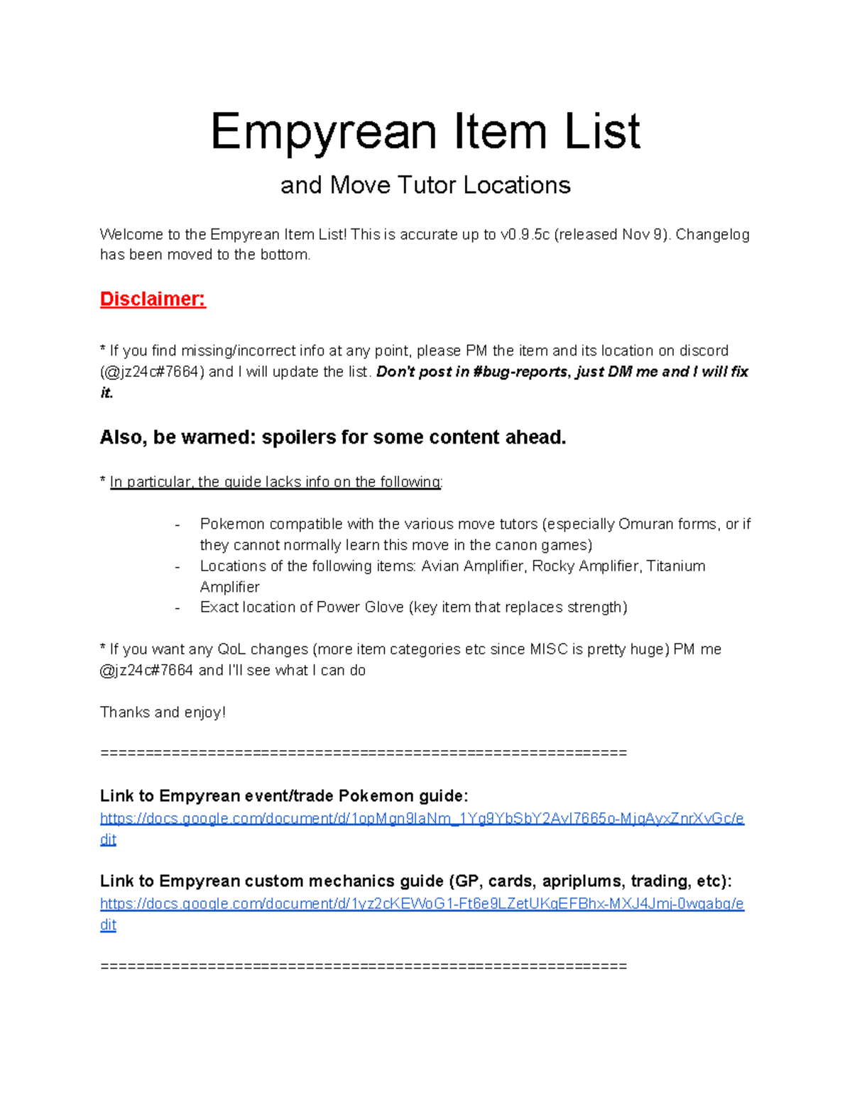 Pdfcoffee - Hellooooo - Empyrean Item List and Move Tutor Locations Welcome to the Empyrean Item ...