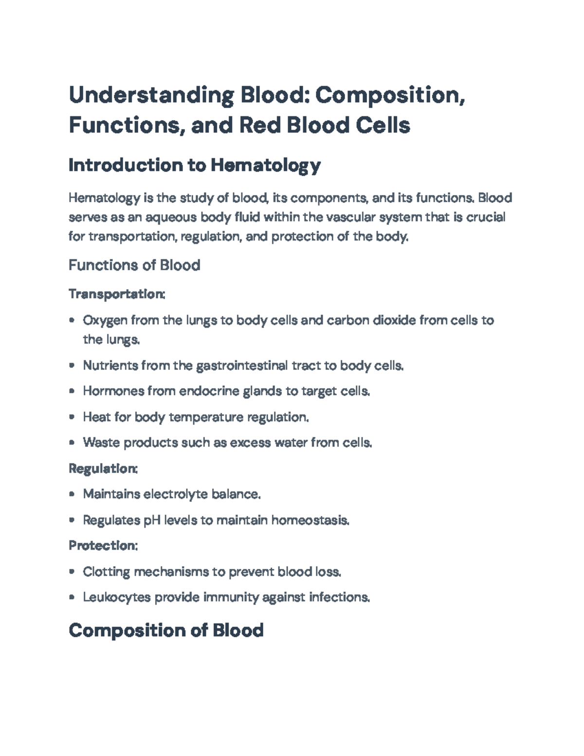 Understanding Blood Composition and Functions in Hematology ...