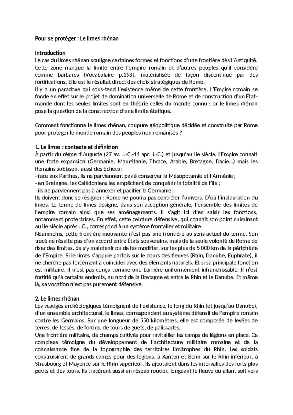 1SPE Frontières - Synthèse sur le Limes Rhénan et ses Fonctions - Studocu