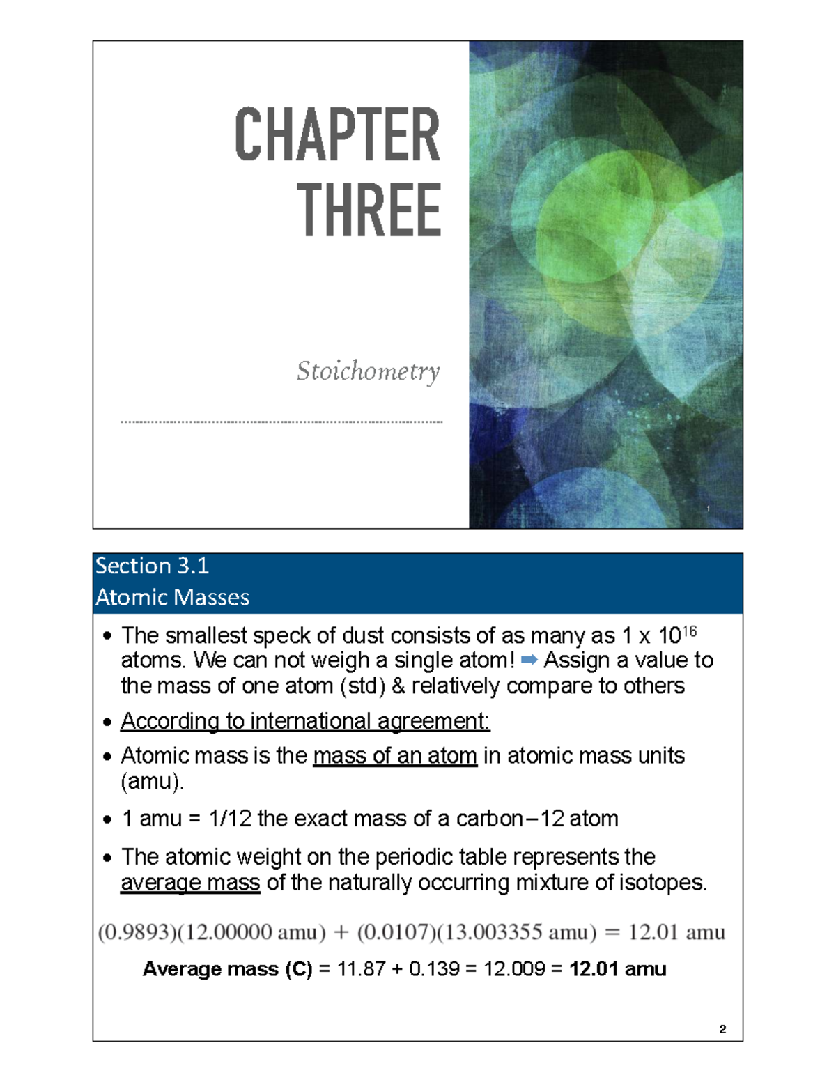 Chem25-C3 Chapter 3: Stoichiometry and Atomic Masses - Studocu