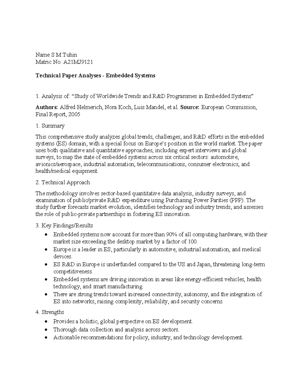 Technical Paper Analysis: Global Trends in Embedded Systems - Studocu