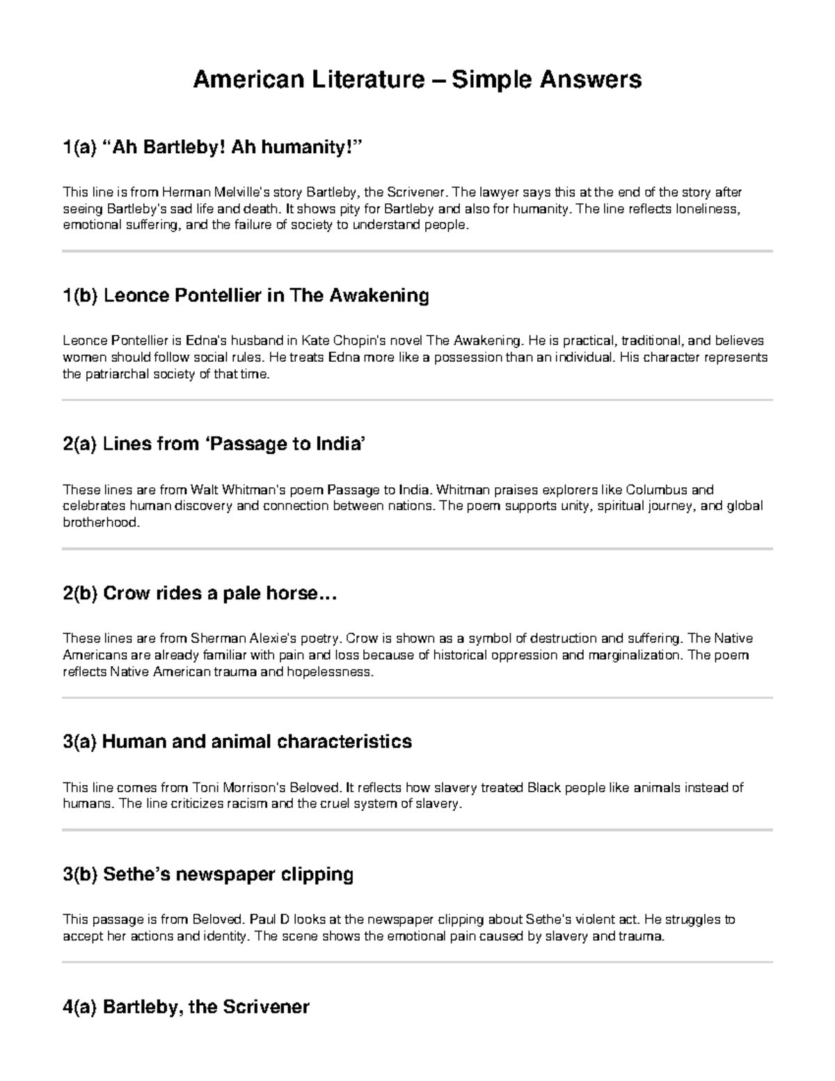 American Literature Simple Answers: Key Themes & Characters - Studocu