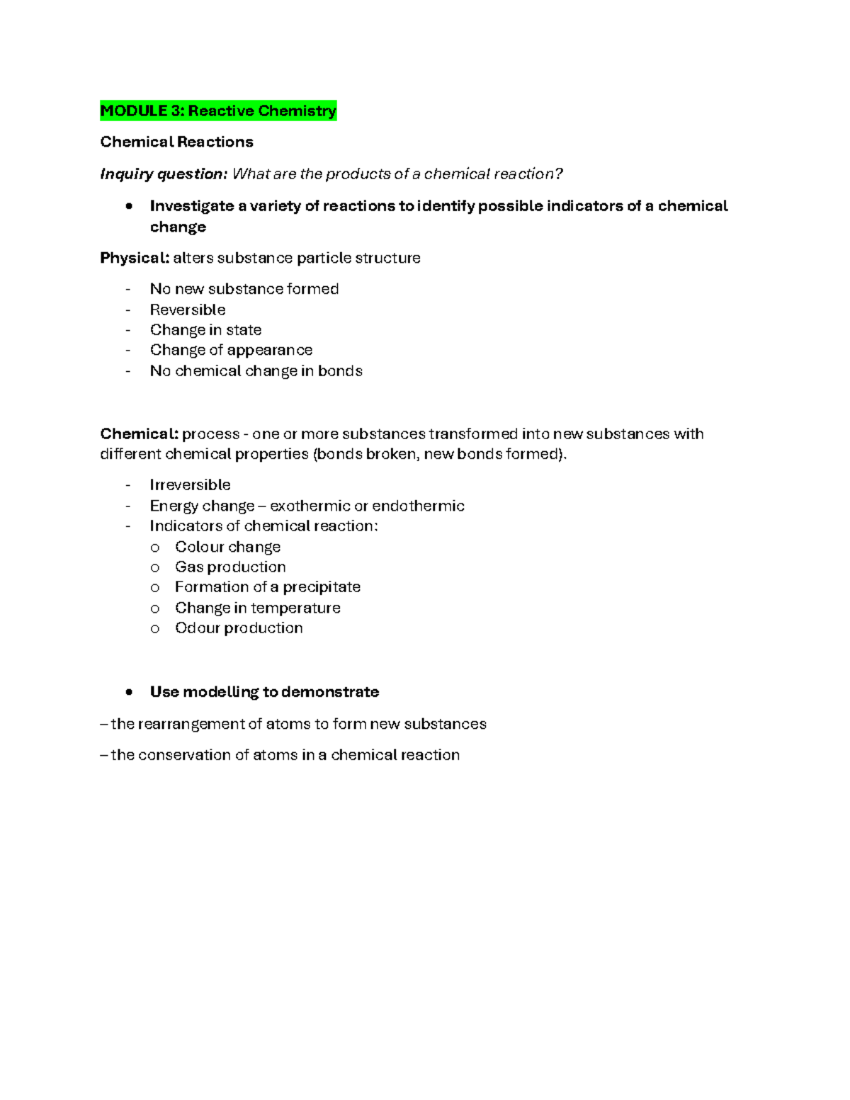 Chemistry Notes - Module 3: Exploring Reactive Chemistry Concepts - Studocu
