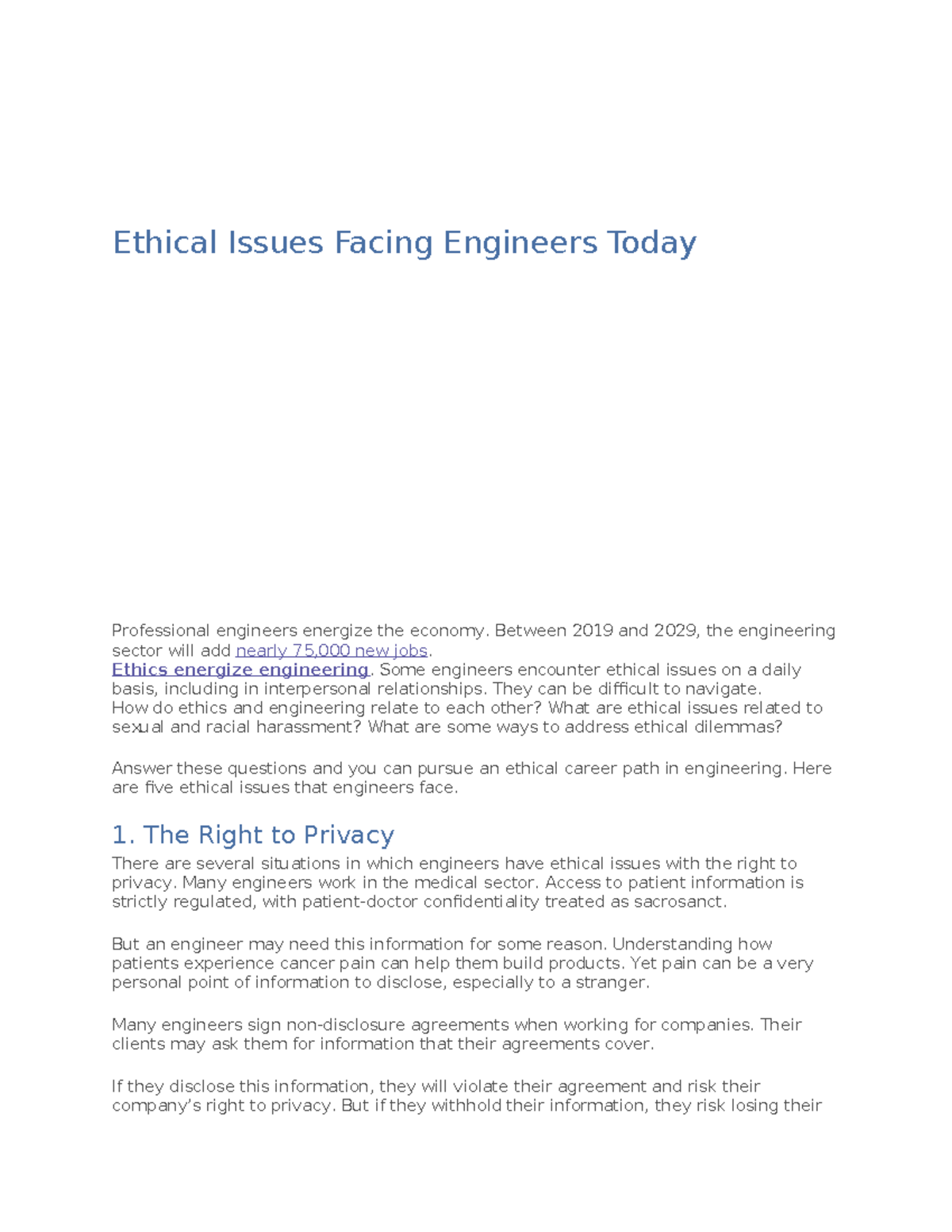 ETH 101: Ethical Issues Faced by Professional Engineers Today - Studocu