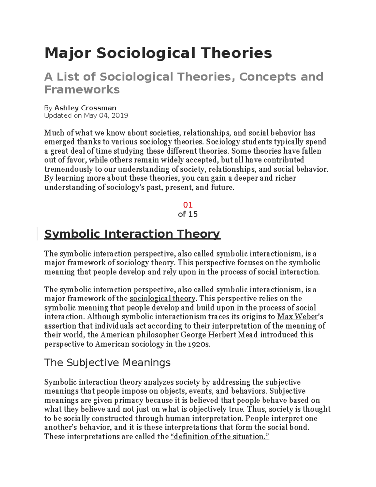 Comprehensive Overview of Major Sociological Theories (SOC101) - Studocu