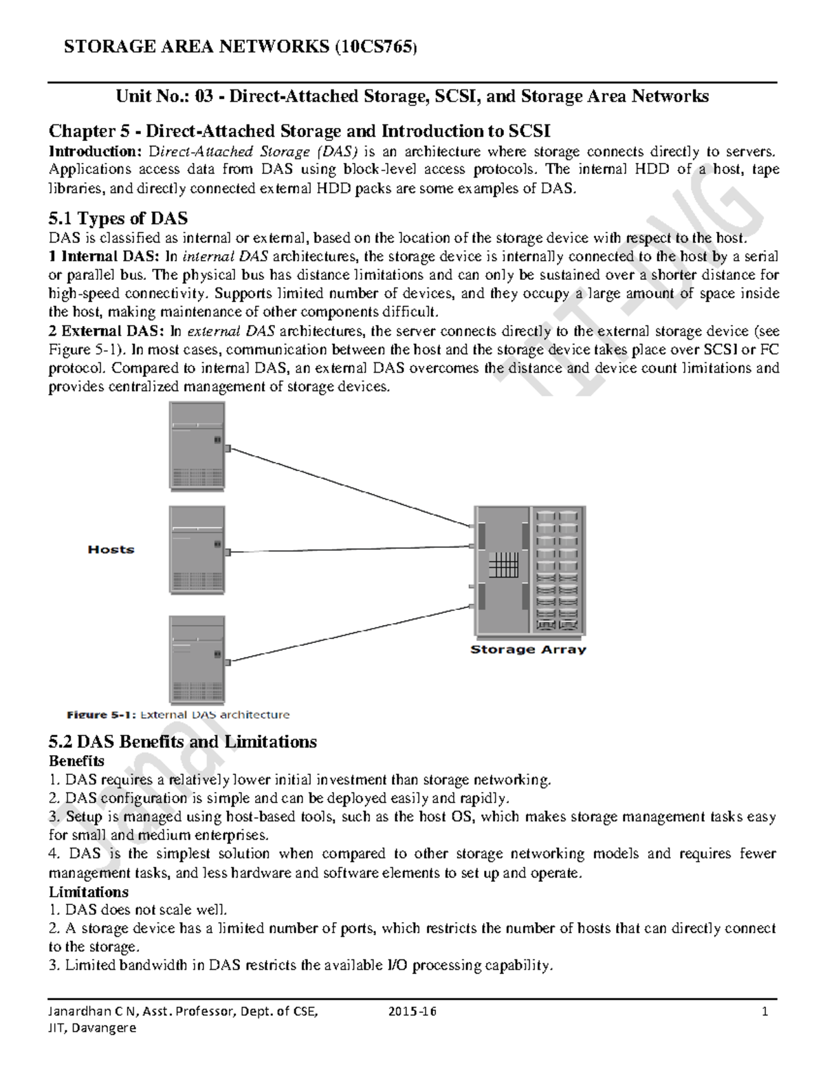 CSE 2015 - 16 Lecture Notes: Storage Area Networks Explained - Studocu