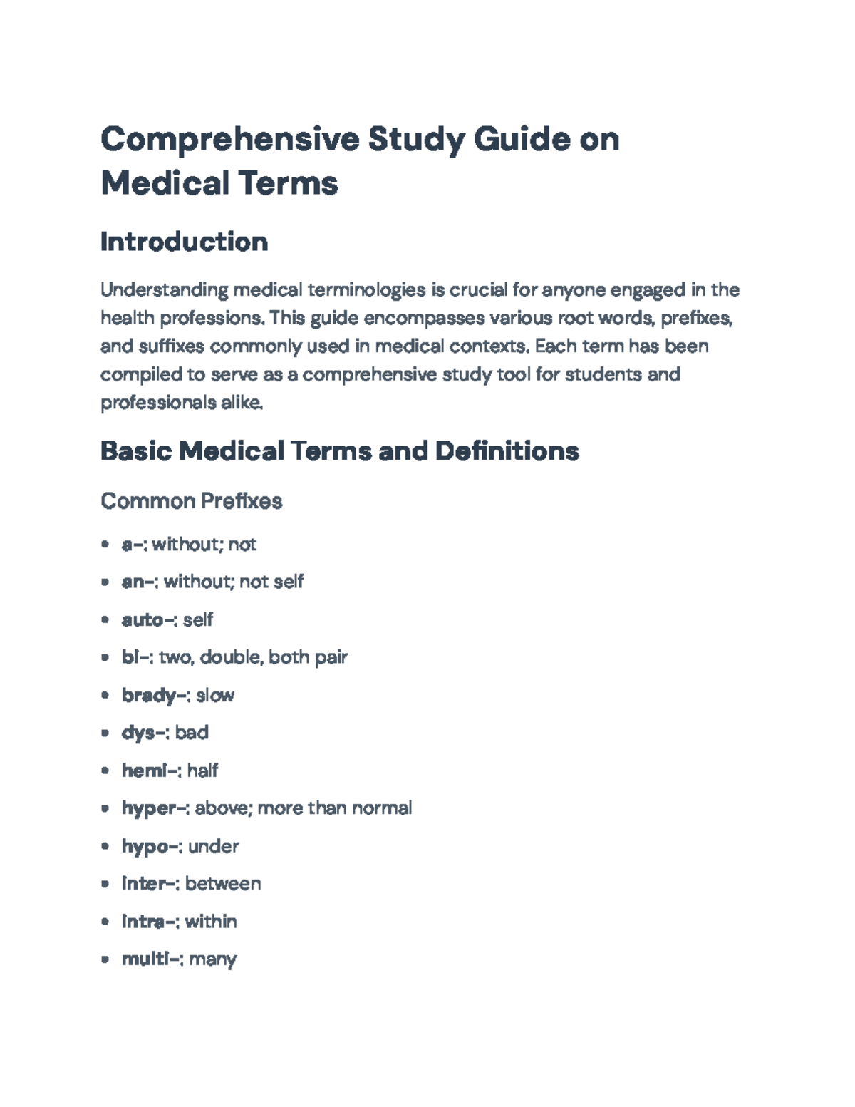 Comprehensive Medical Terminology Study Guide for HEALTH101 ...