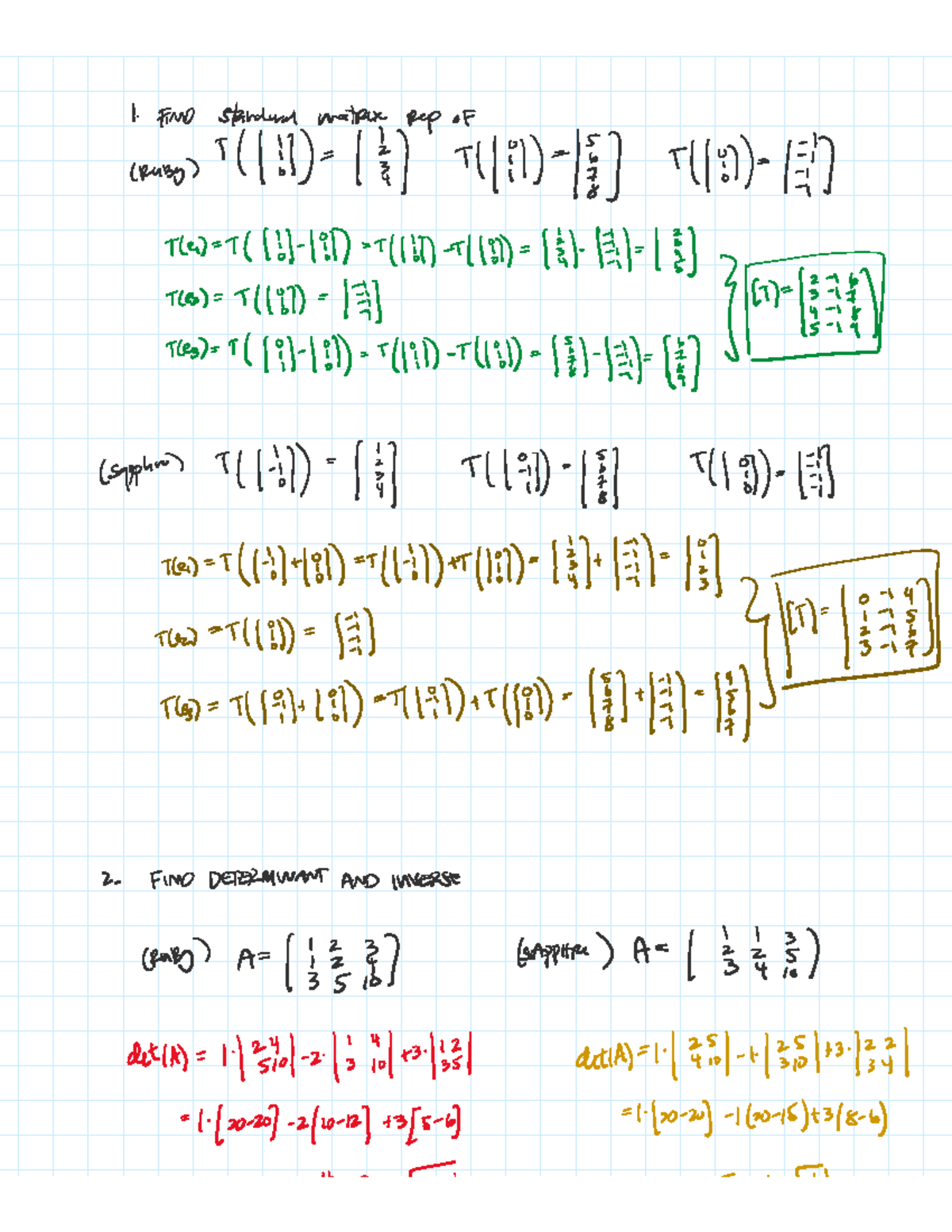 Quiz 3 Key - N/A - MATH 26 - 1. FIND standard matrix Rep OF (RU) 11 T(1 ...