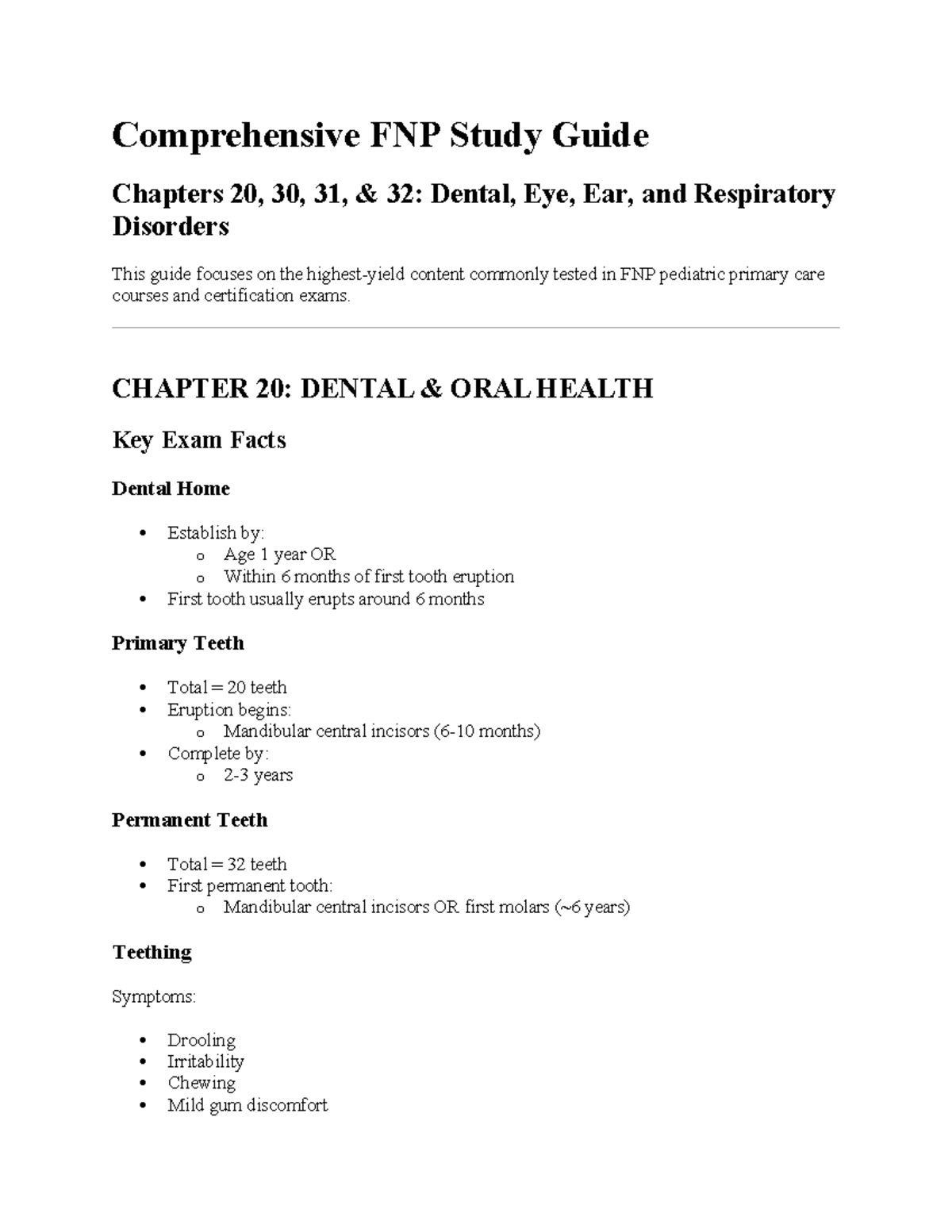 Comprehensive FNP Study Guide: Pediatric Disorders (Chapters 20, 30-32 ...