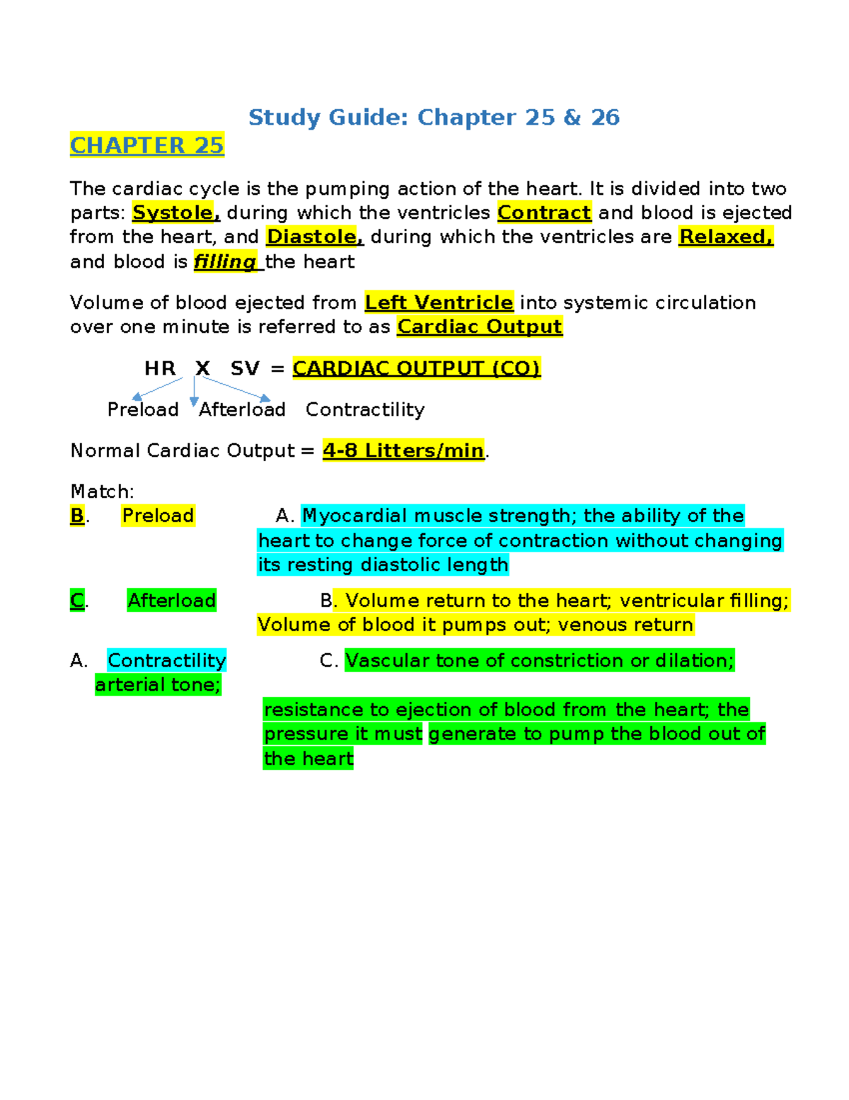 Chapters 25 & 26 Study Guide: Cardiac Cycle & Hypertension Insights - Studocu