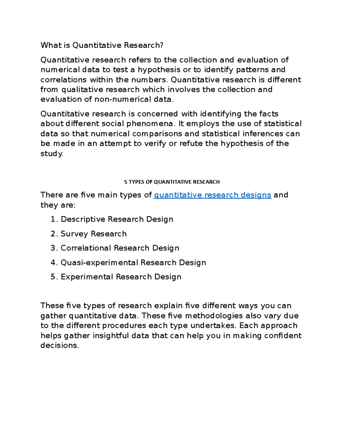 Quantitative Research Designs: 5 Key Types Explained - Studocu